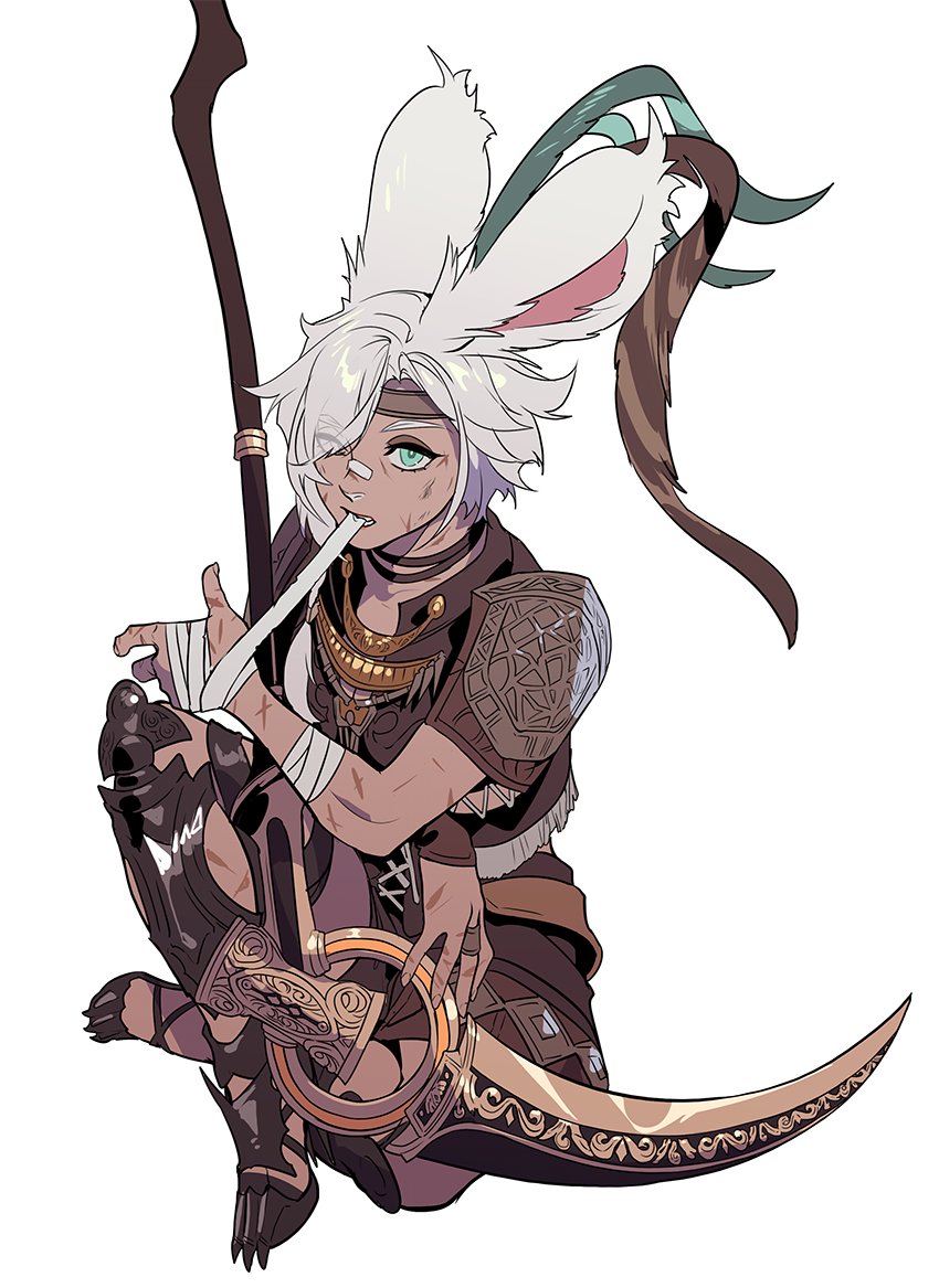 Safebooru - 1girl animal ears armor avatar (ff14) bandaged arm bandaged ...