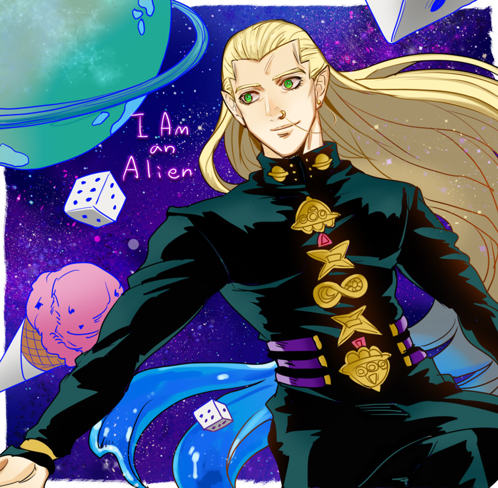 Safebooru - 1boy anzumame blonde hair blue hair diamond wa kudakenai dice earrings food gakuran ...