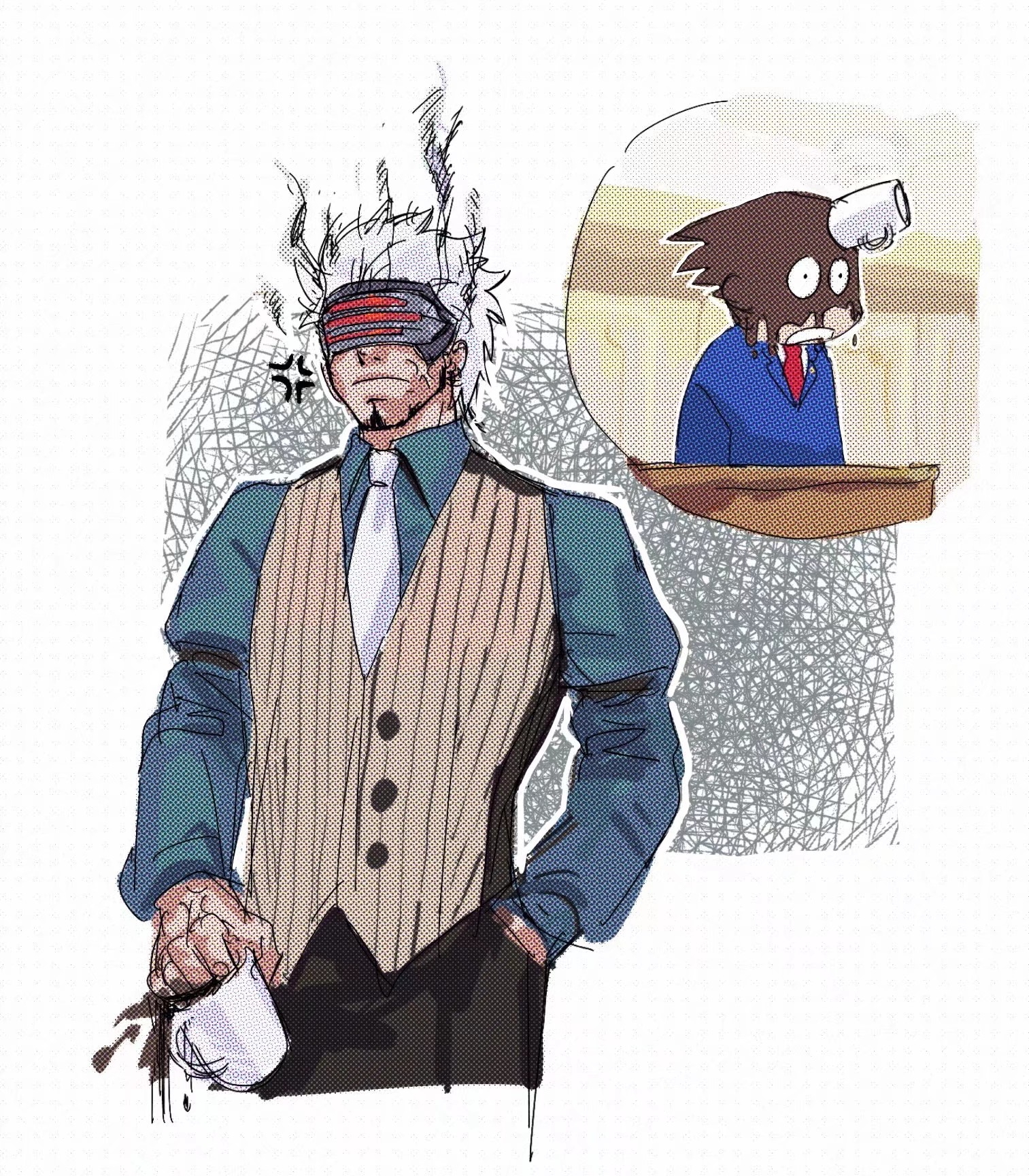 Safebooru - 1boy ace attorney anger vein annoyed beard black eyes black pants blue jacket brown ...