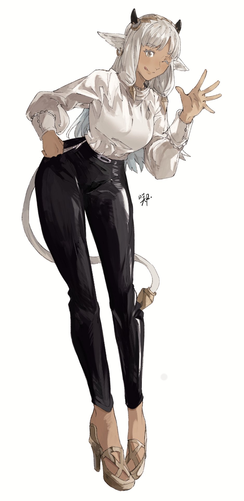 Safebooru - 1girl ;) alternate costume animal ears ash (fire emblem) bangs belt black horns ...