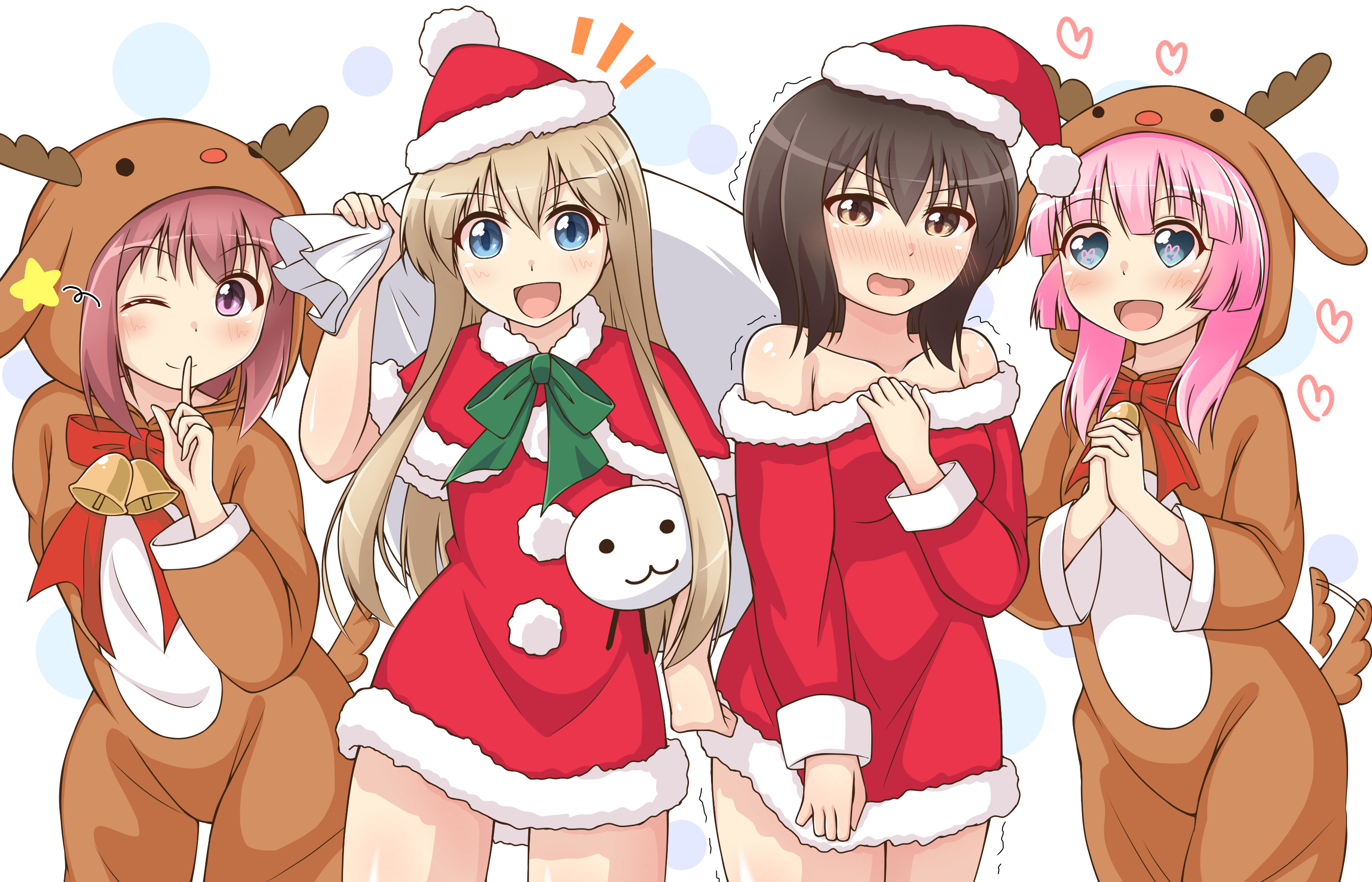 Safebooru - 4girls akaza akari animal costume bell black hair blonde hair blue eyes blush ...