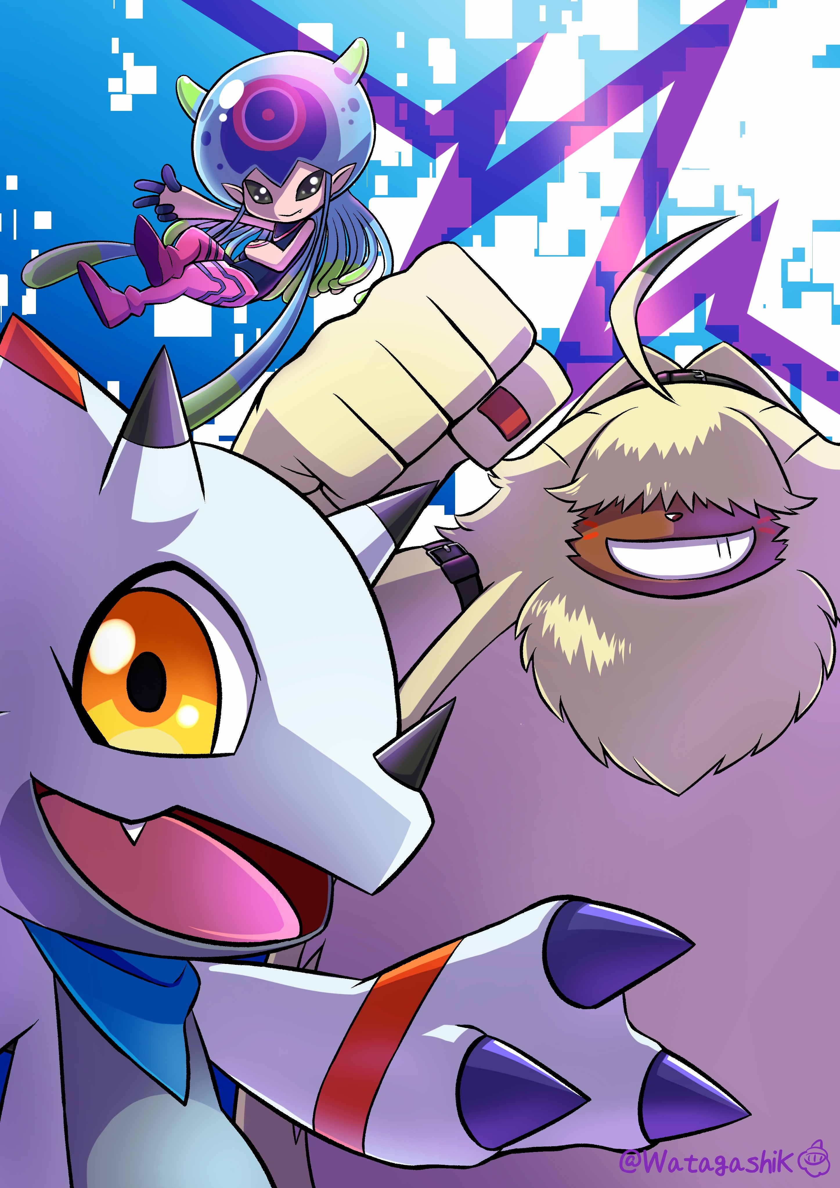 Safebooru - absurdres ahoge angoramon arm belt arm up belt black belt ...