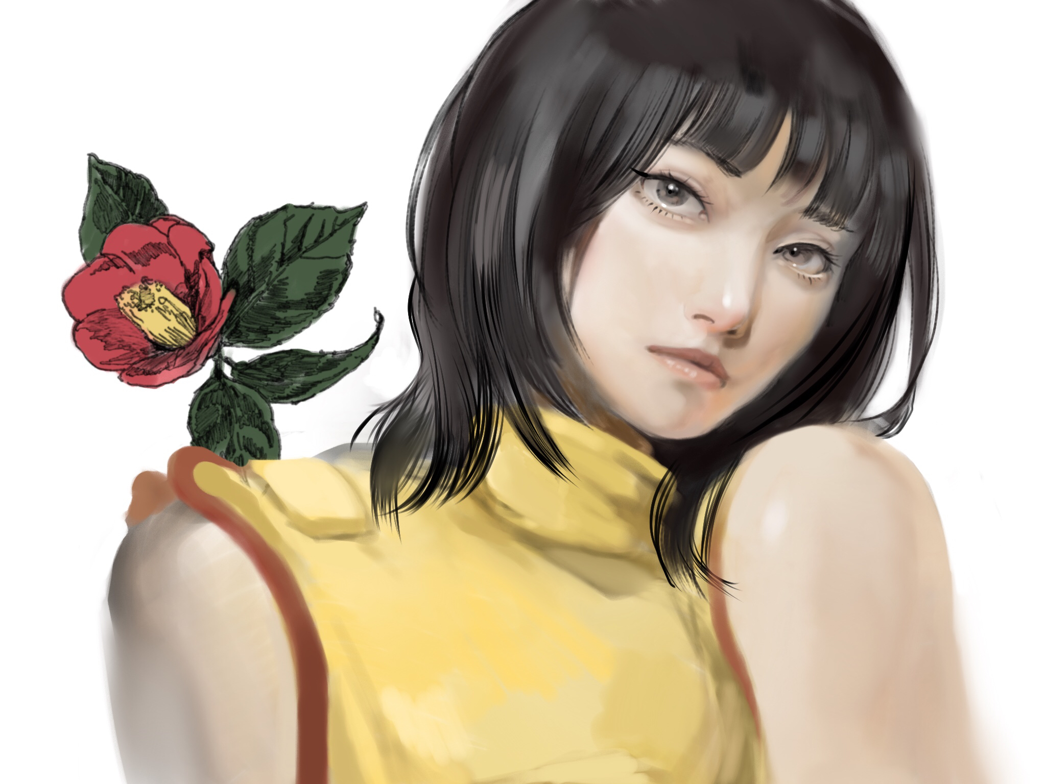 Safebooru - 1girl asian bangs black eyes black hair expressionless ...