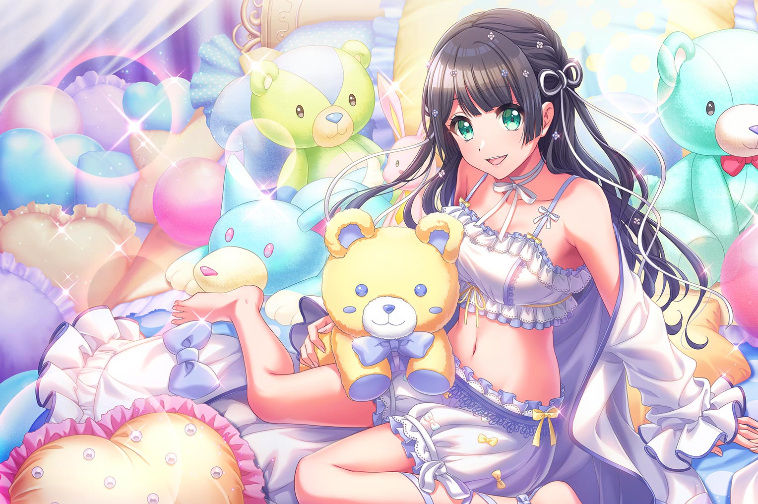 Safebooru - blush d4dj dress green eyes long hair purple hair smile togetsu rei | 3810866