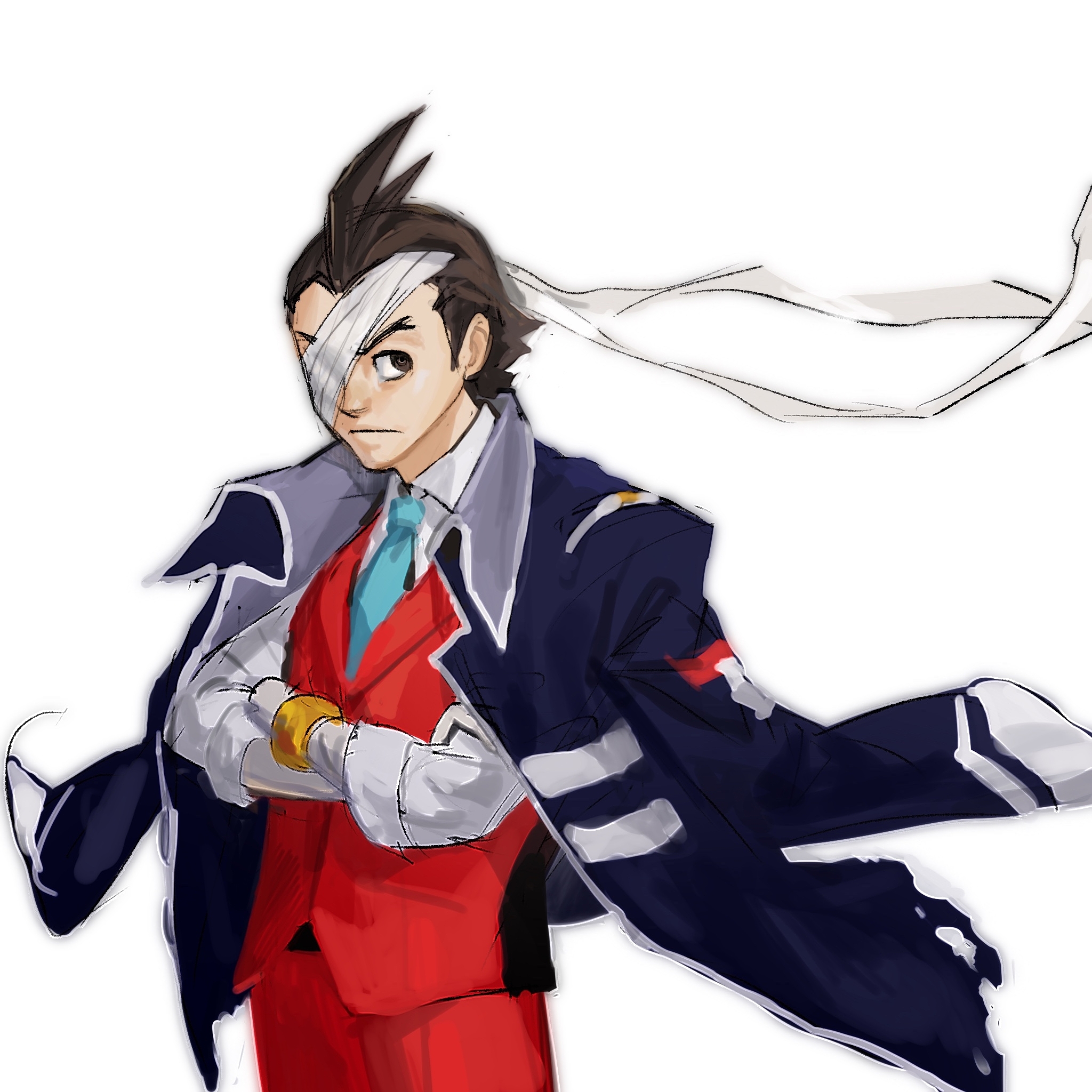 Safebooru - 1boy ace attorney antenna hair apollo justice bandaged head bandages blue jacket ...