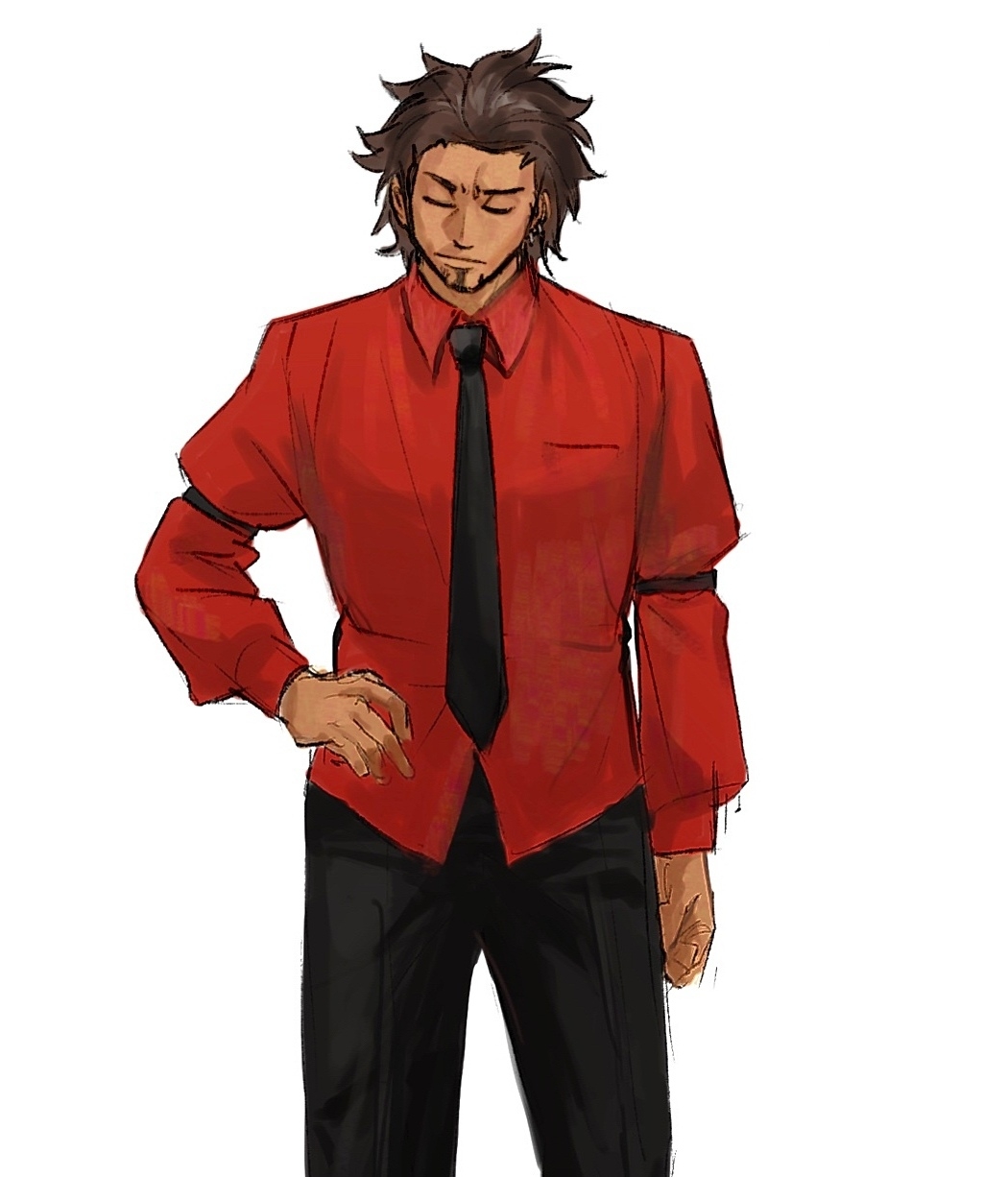 Safebooru - 1boy ace attorney arm at side beard black necktie black ...