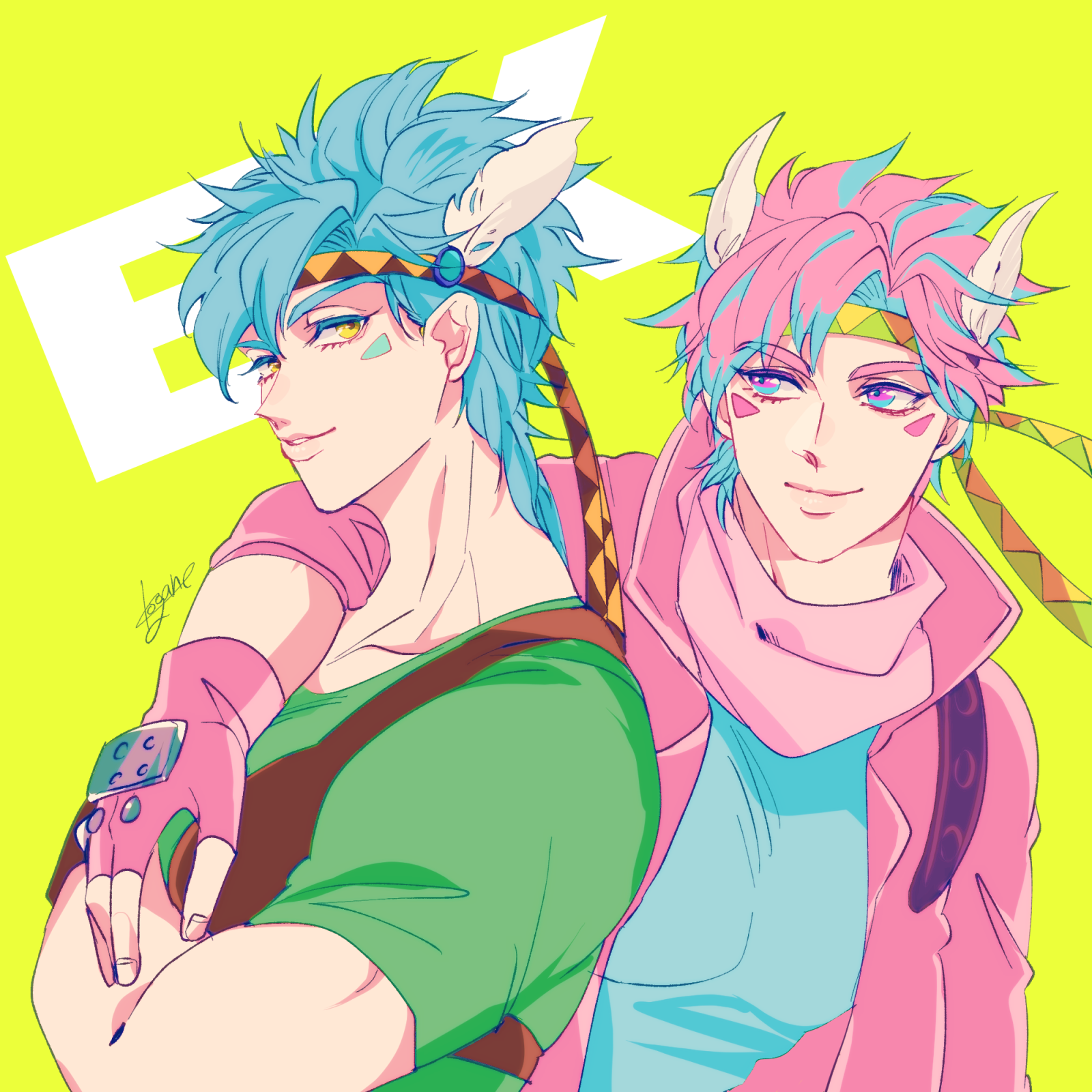 Safebooru - 2boys blue hair caesar anthonio zeppeli chest protector ...