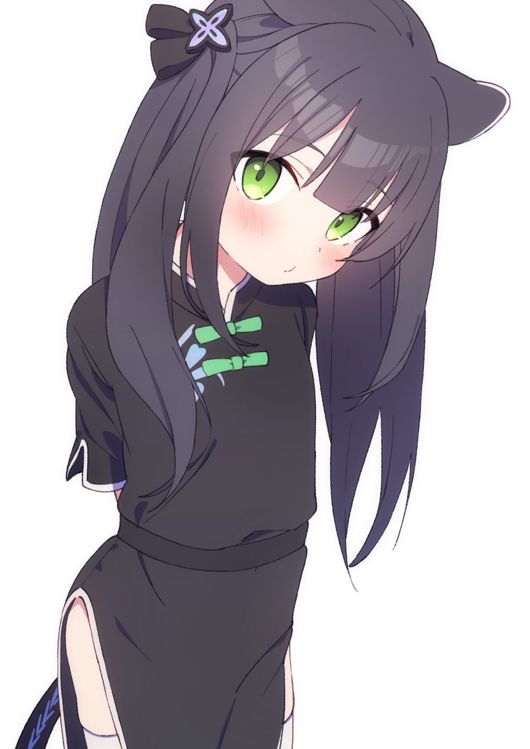 Safebooru - 1girl afnroll animal ears arms behind back bangs black dress black hair blue archive ...