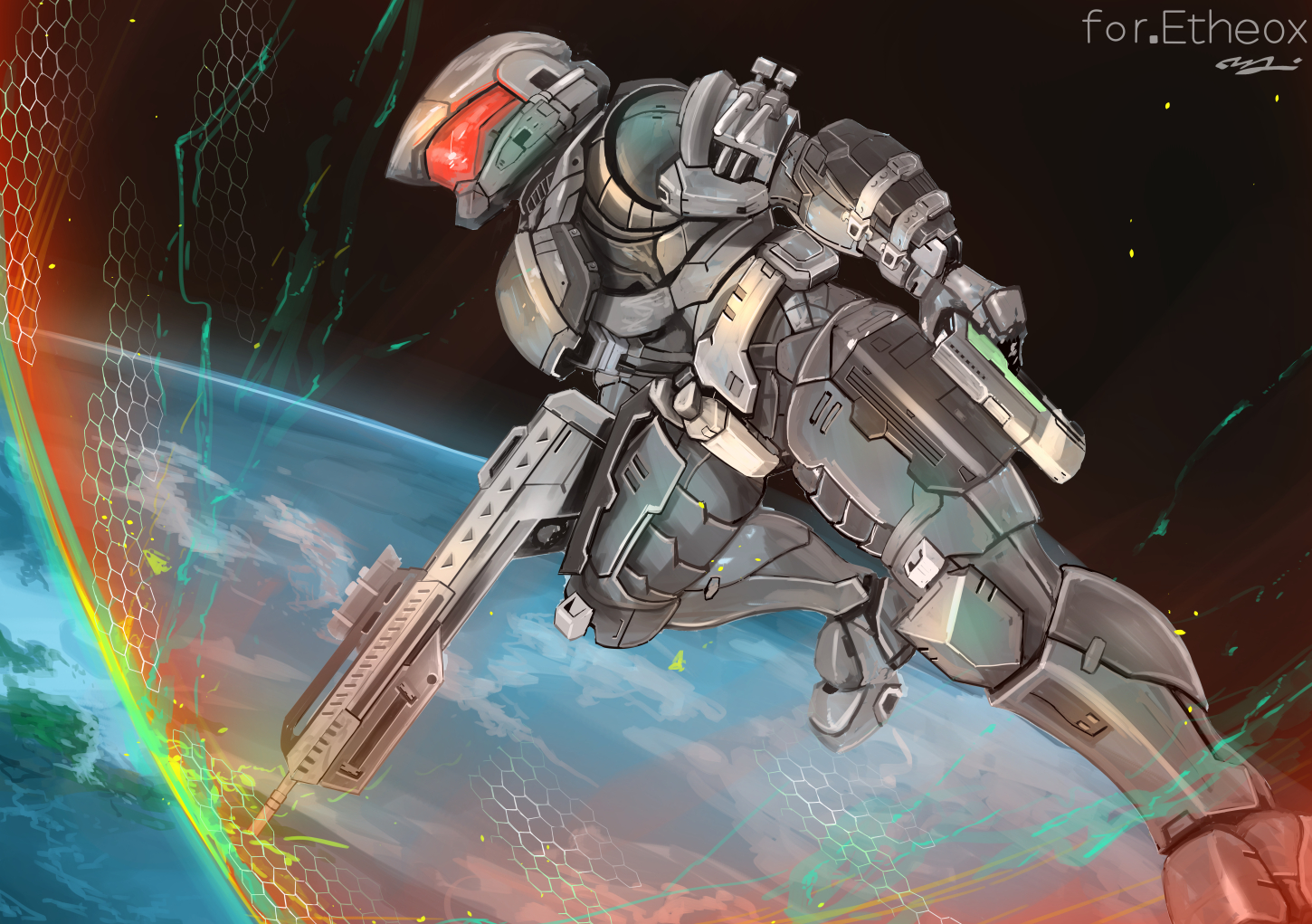 Safebooru - 1boy atmospheric reentry battle rifle br55 bullpup ...