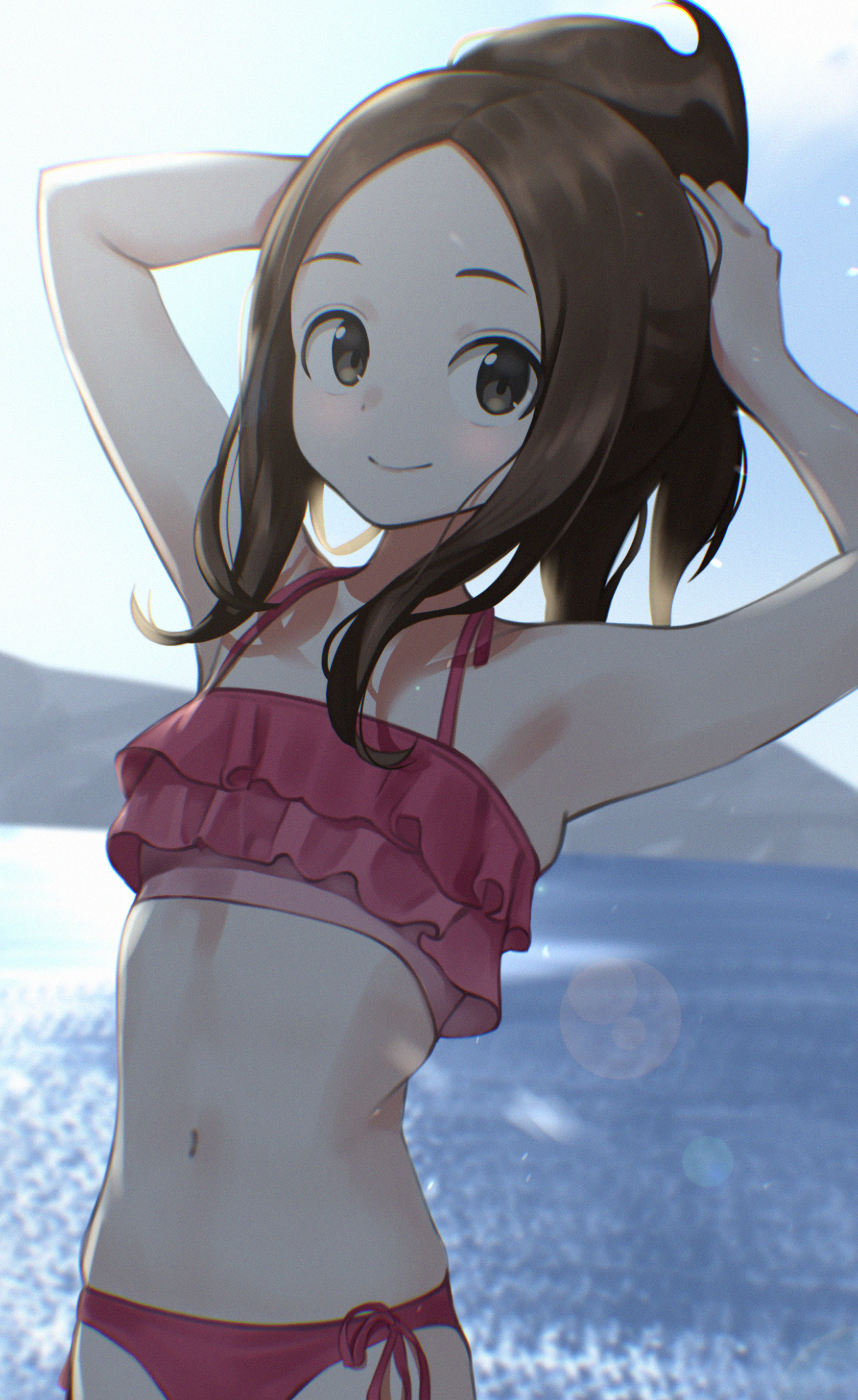 Safebooru - 1girl absurdres andoplus armpits arms up bikini blue sky ...