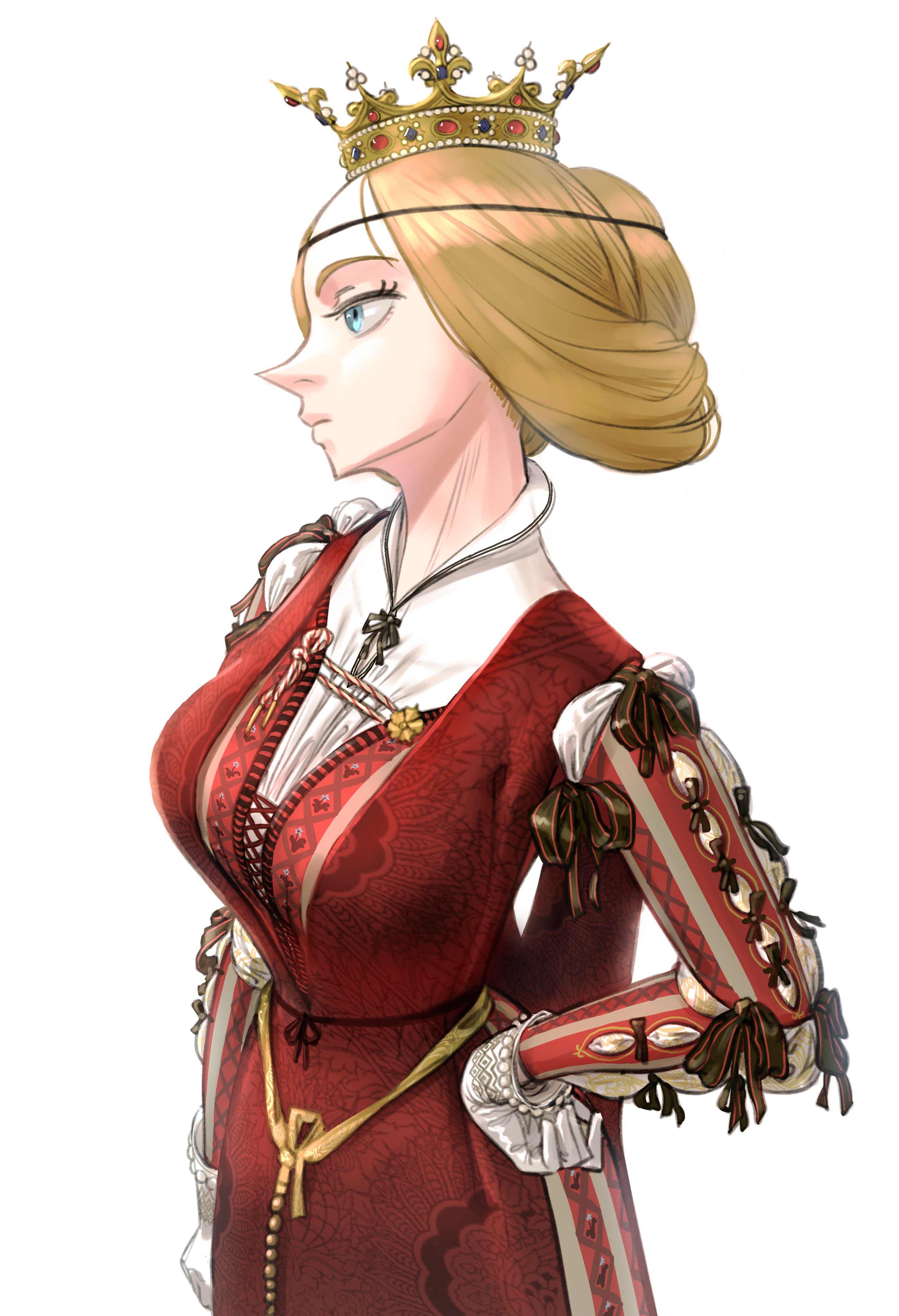 Safebooru - 1girl absurdres blonde hair blue eyes breasts closed mouth crown dress gloves hand ...