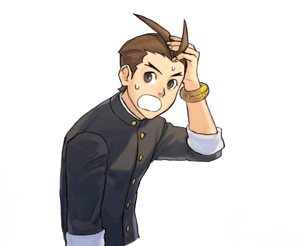 Safebooru - 1boy ace attorney antenna hair apollo justice black jacket bracelet brown eyes brown ...