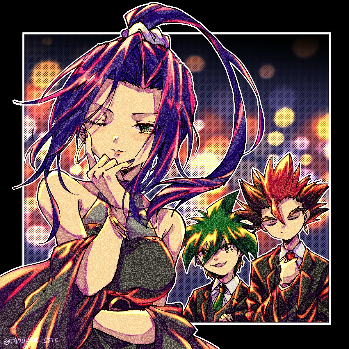 Safebooru - 1girl 2boys bakuten shoot beyblade beyblade black hair blue hair breasts dress green ...