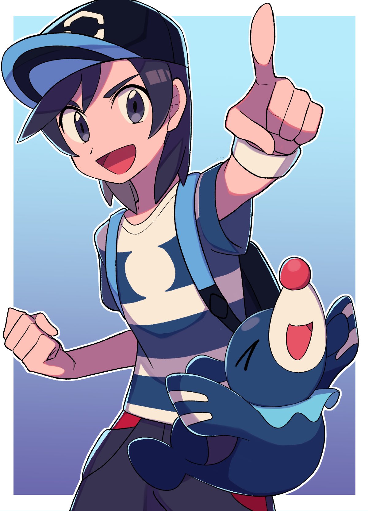 Safebooru - 1boy :d baseball cap black hair black headwear black pants ...