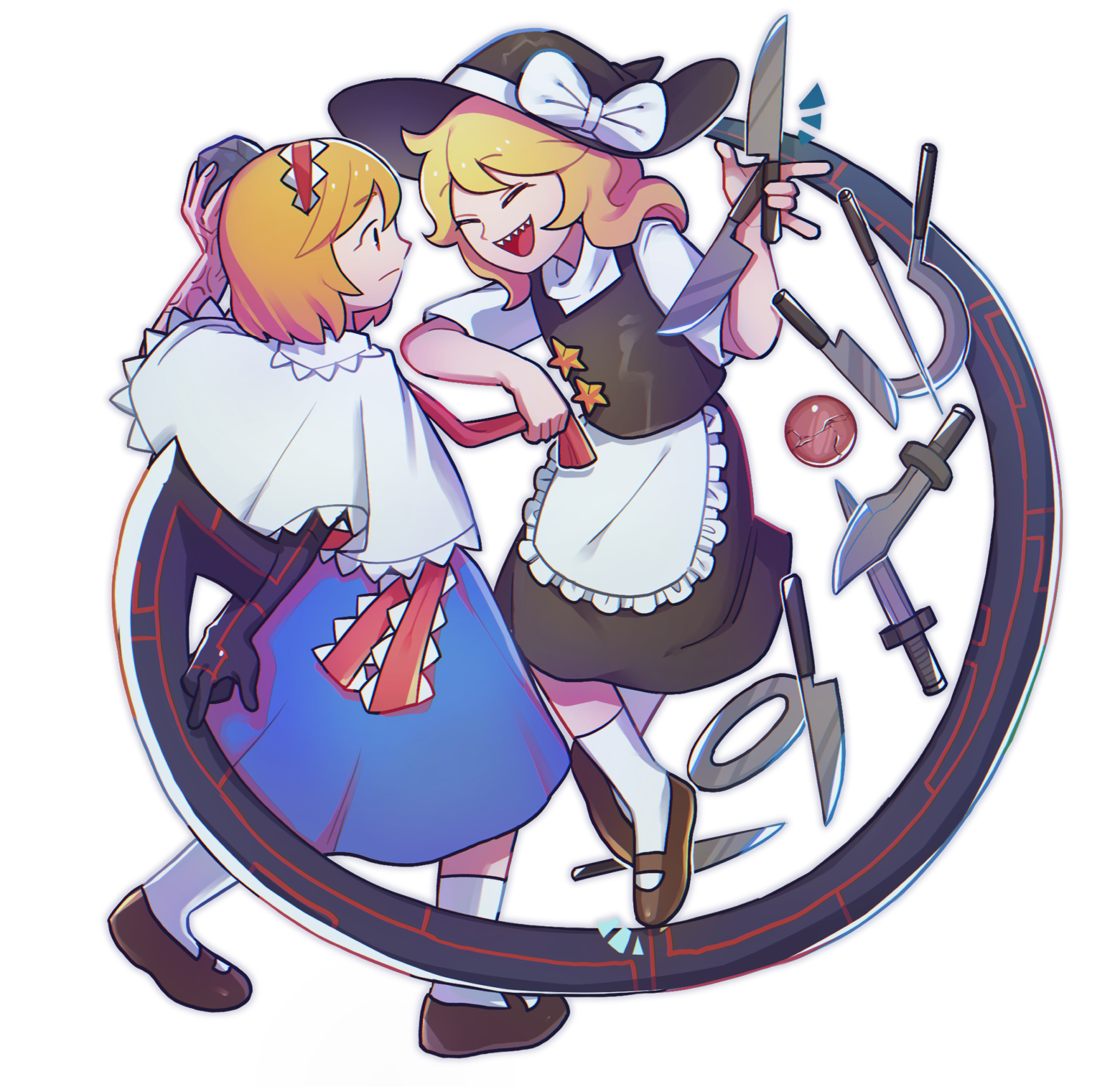 Safebooru - 2girls alice margatroid apron bangs black headwear black skirt black vest blonde ...