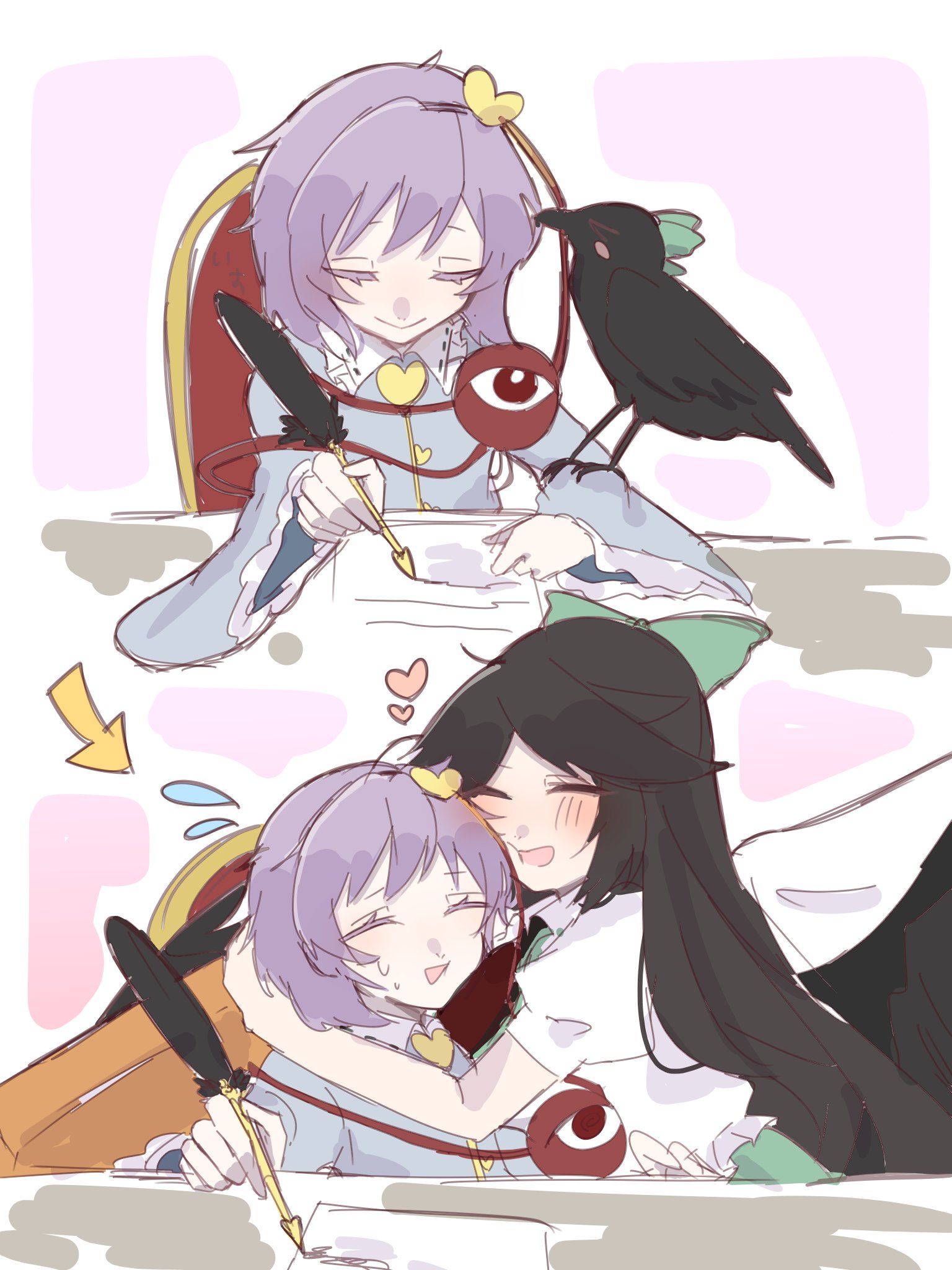Safebooru - 2girls :d @ @ animal on arm arm cannon arms around neck ...
