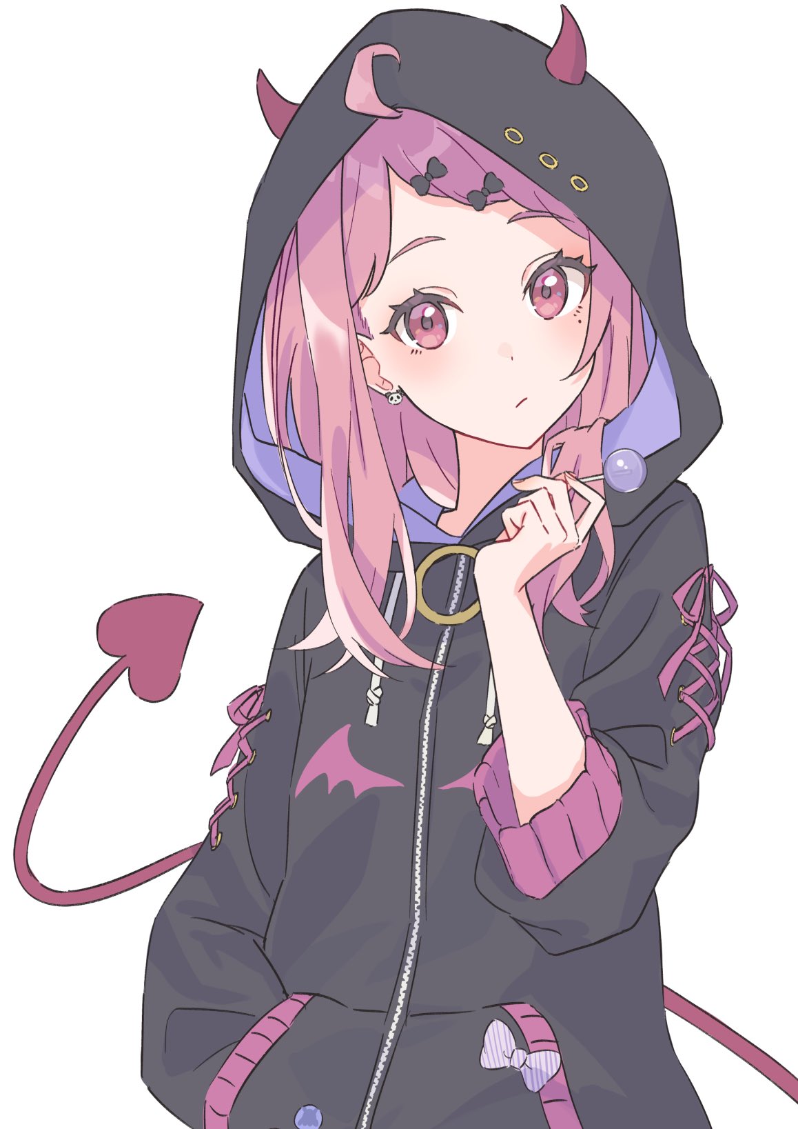 Safebooru - 1girl candy demon horns demon tail earrings food hair ...