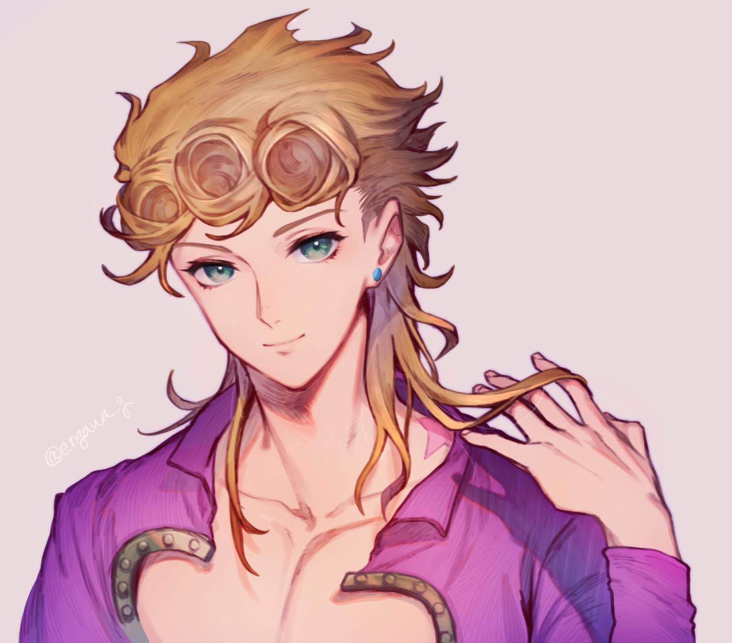 Safebooru - 1boy 723 (tobi) alternate hairstyle bangs blonde hair closed mouth earrings giorno ...