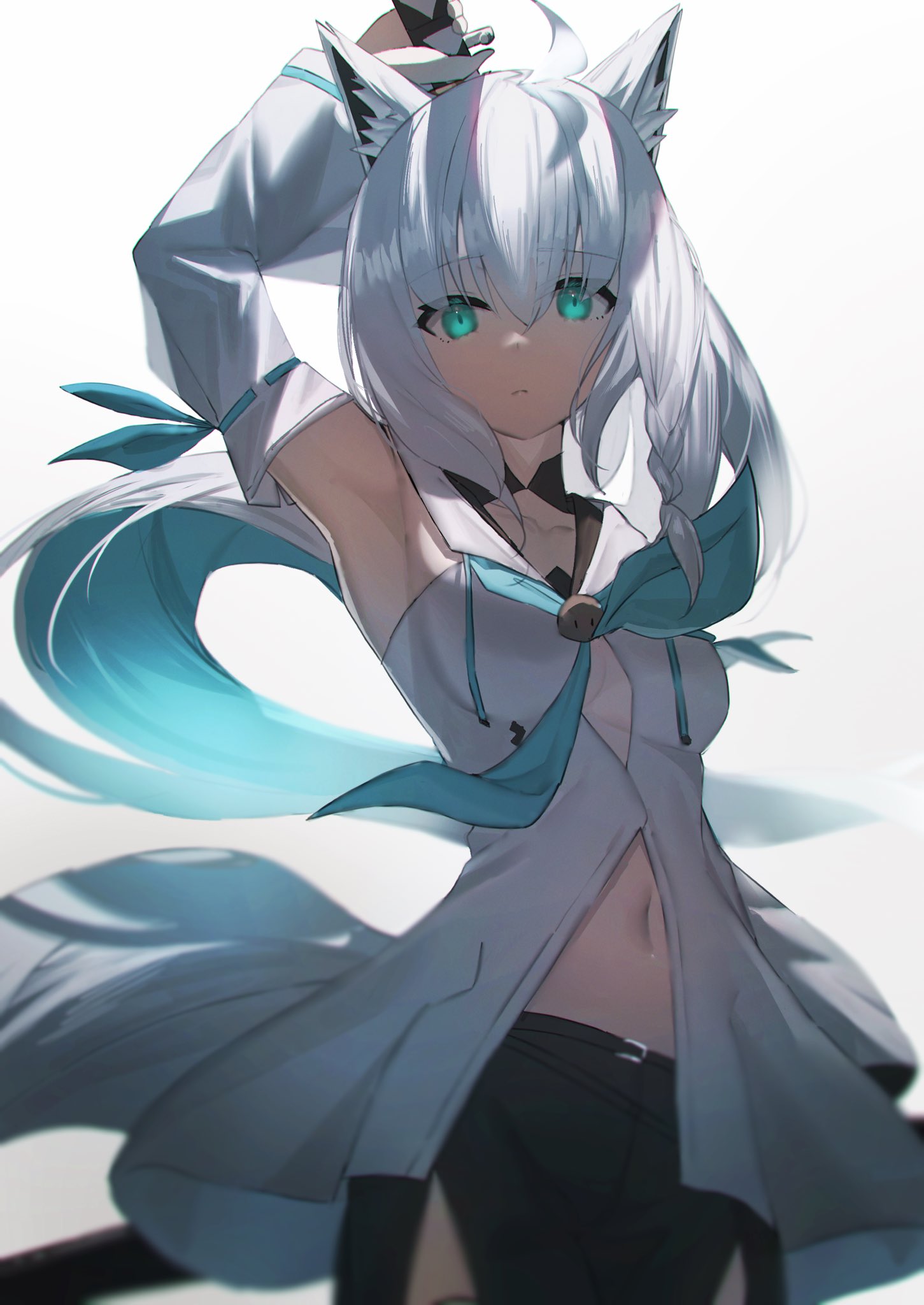 Safebooru - 1girl 38 (sanjuuhachi) ahoge animal ear fluff animal ears bangs black shorts blue ...