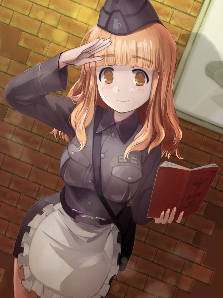 Safebooru - 1girl alternate costume apron bangs belt black belt black skirt blunt bangs brick ...