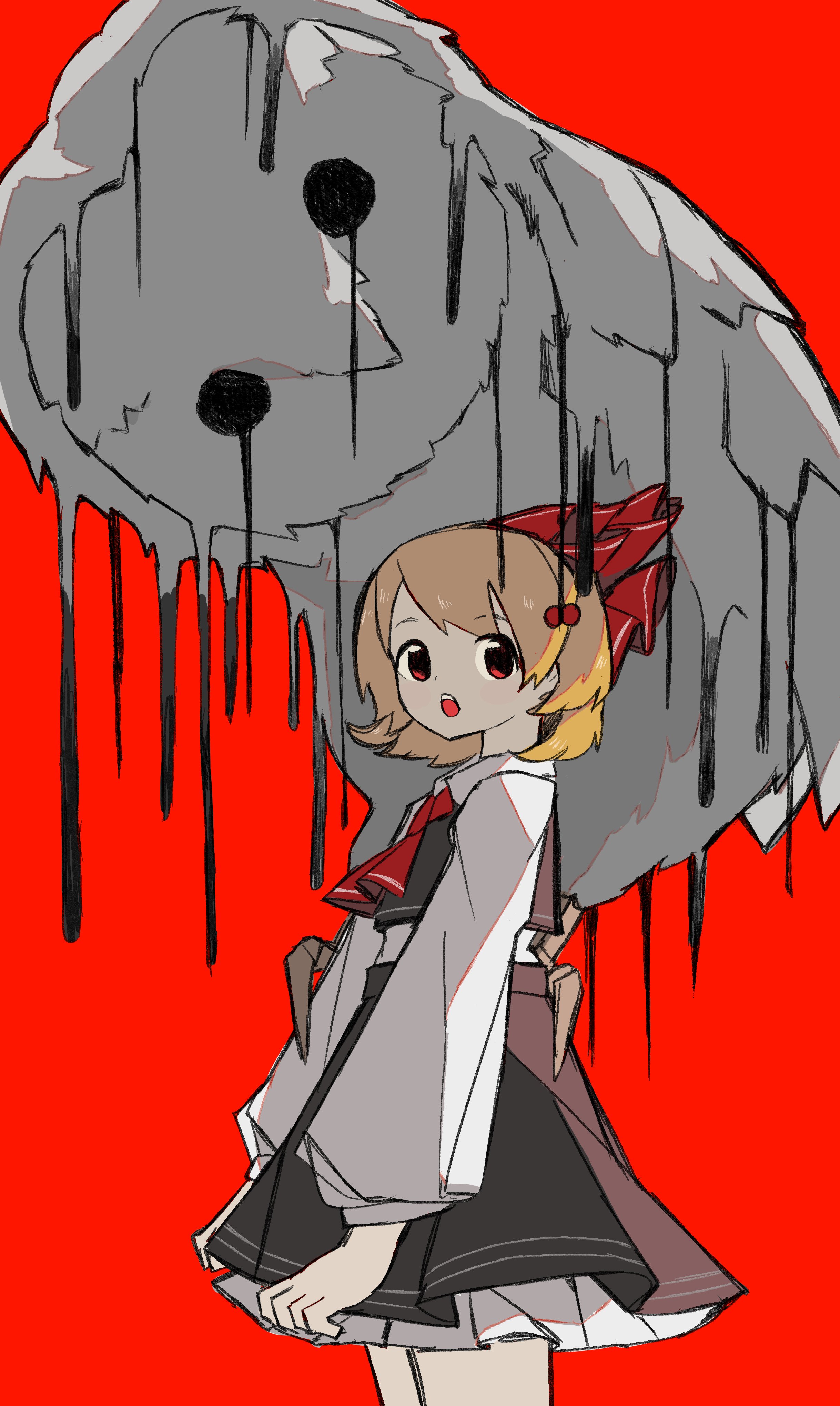 Safebooru - 1girl :o absurdres arms at sides ascot bangs bird black skirt black vest blonde hair ...