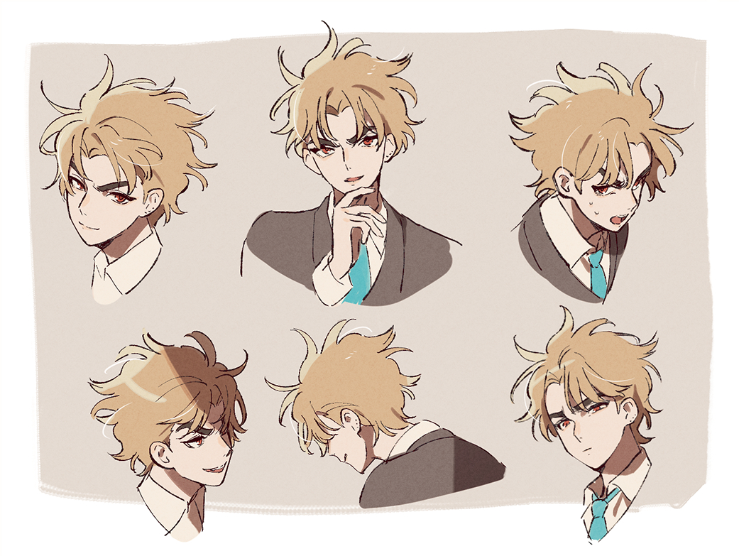 Safebooru - birthmark blonde hair character sheet chin stroke dio ...