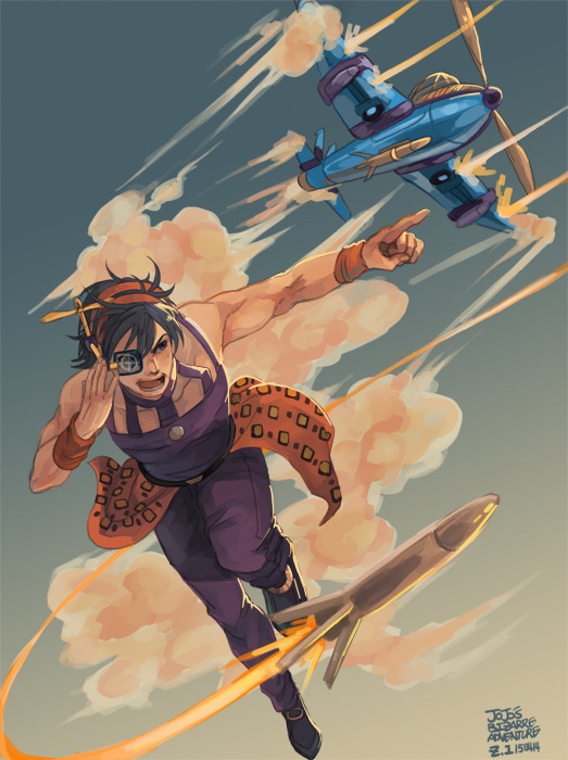 Safebooru - 1boy aerosmith (stand) aircraft airplane black hair clouds ...