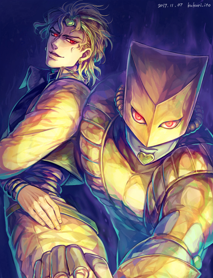 Safebooru - 2boys blonde hair dio brando dyresbroom headband helmet jacket jojo no kimyou na ...