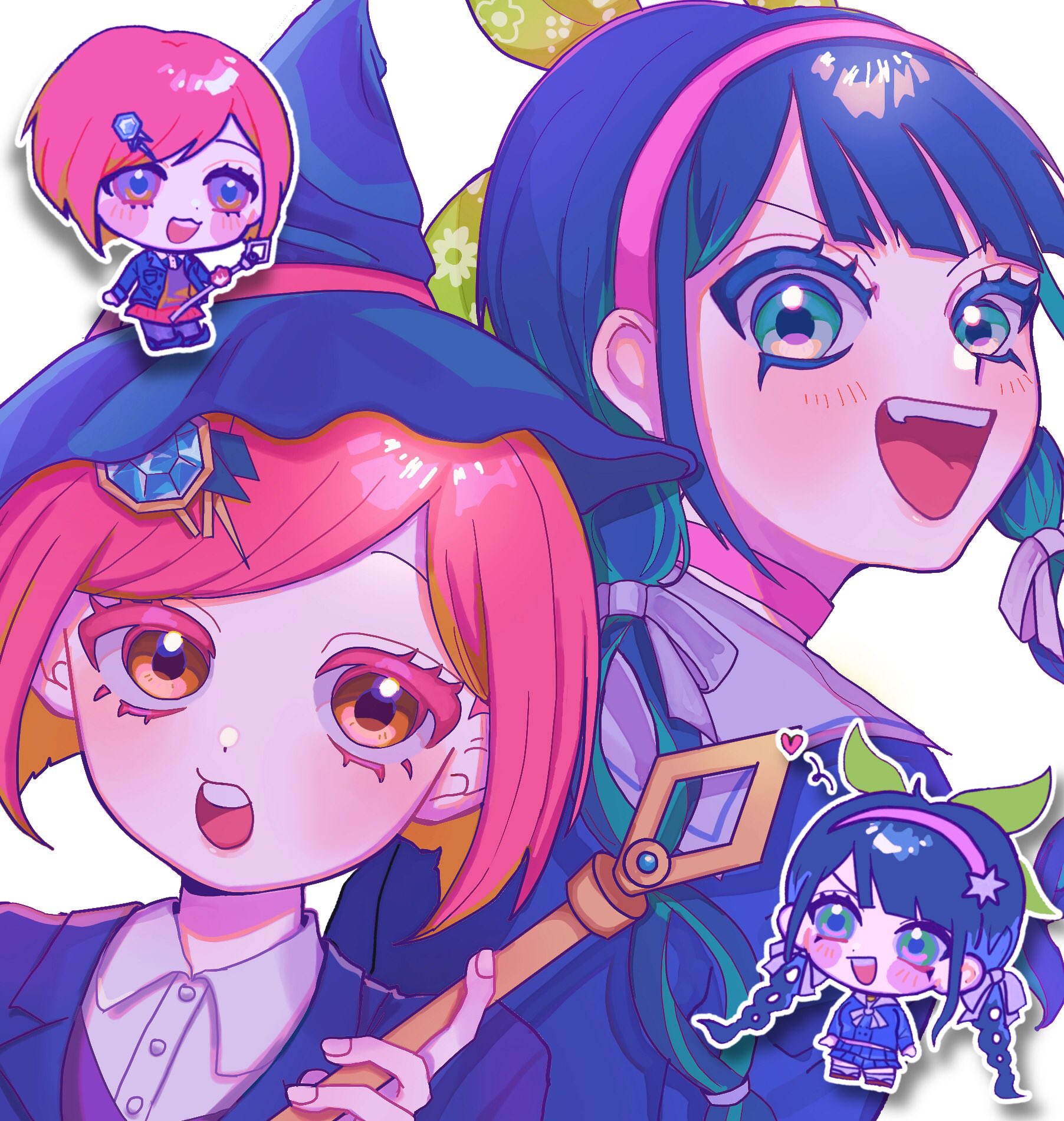 Safebooru - 2girls :d bangs black hair black headwear black jacket ...