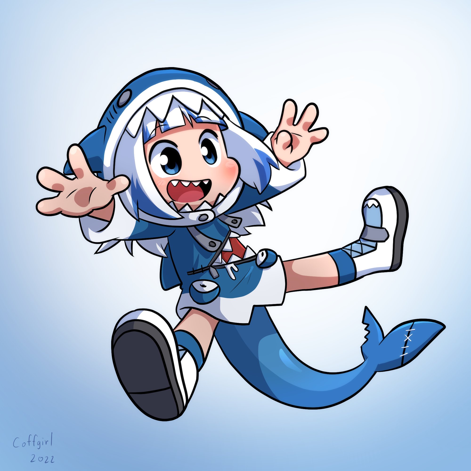Safebooru - 1girl :d animal costume animal hood artist name bangs blue background blue eyes blue ...