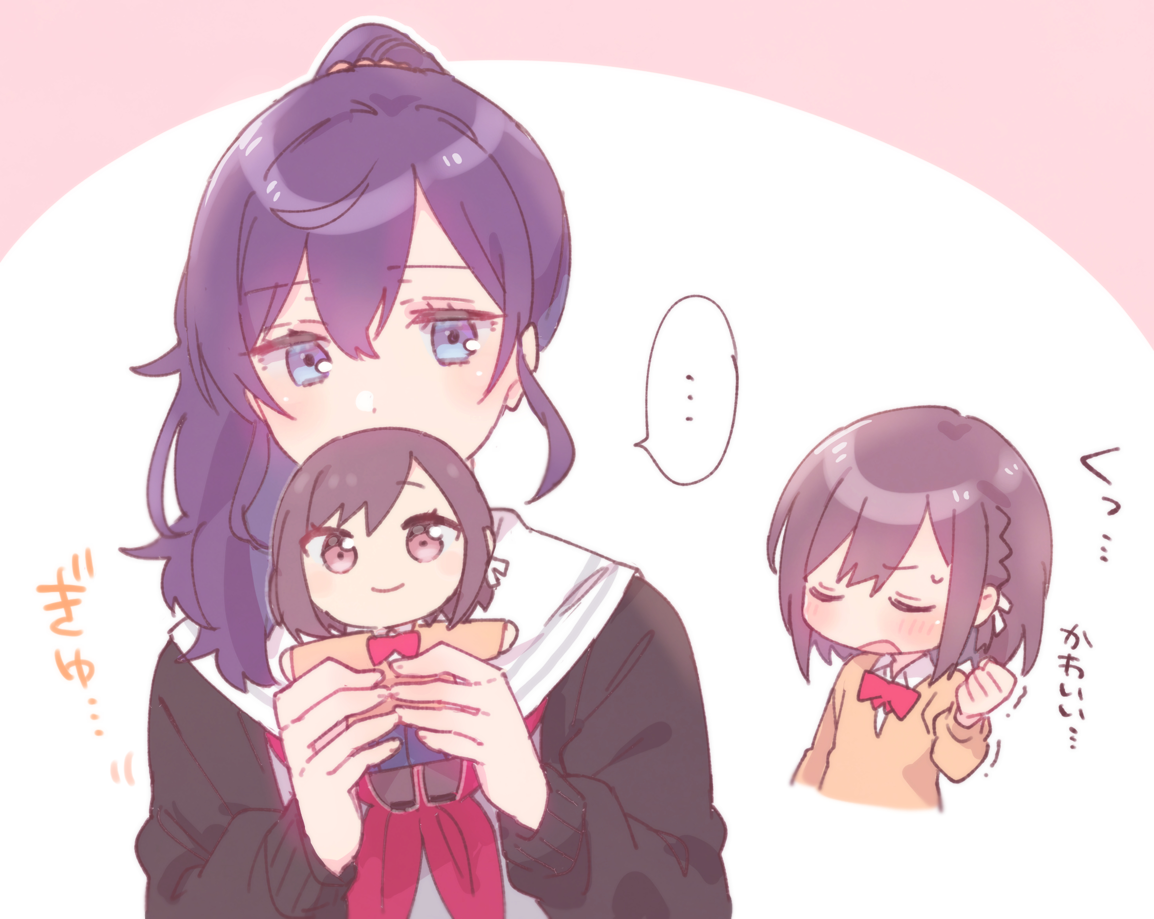 Safebooru - ... 2girls asahina mafuyu bangs black cardigan black hair blue eyes blush bow braid ...