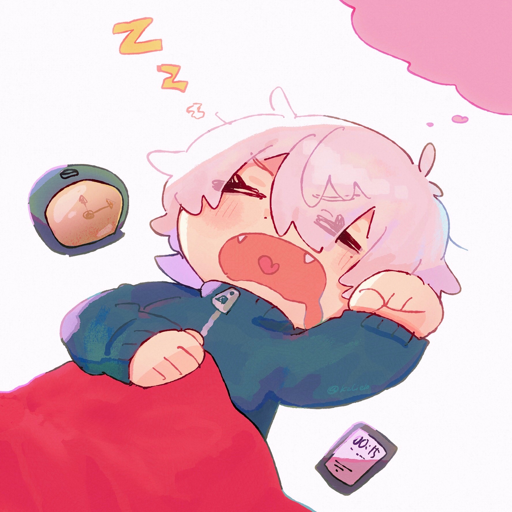 Safebooru - 1boy alarm clock bangs black jacket cellphone chibi clock ...