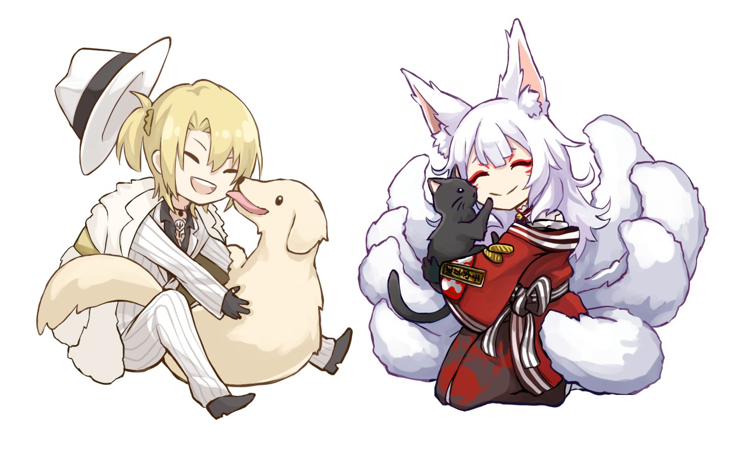 Safebooru - 1boy 1girl :d animal ears animal hug black shirt blonde ...