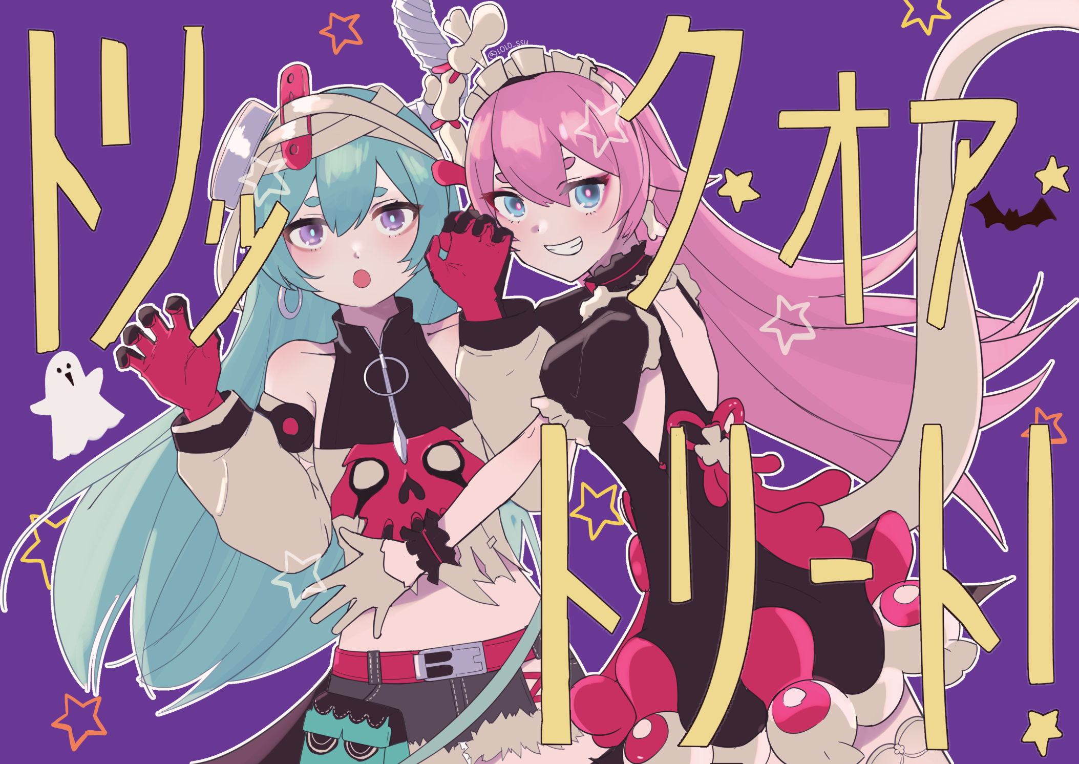 Safebooru - 2girls :d :o arin (1010 ssu) bangs bare shoulders black dress black gloves black ...