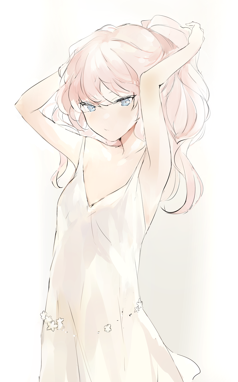Safebooru - 1girl armpits arms behind head arms up bangs bare arms bare shoulders blue eyes ...