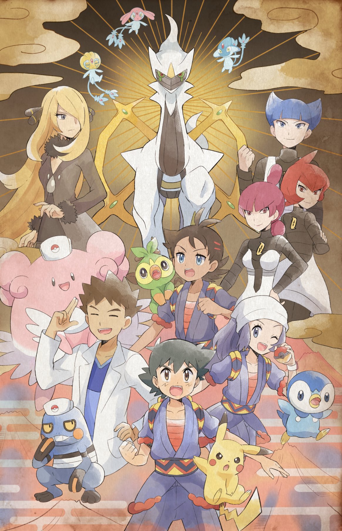 Safebooru - 4boys 4girls :d arceus ash ketchum azelf blissey blonde ...