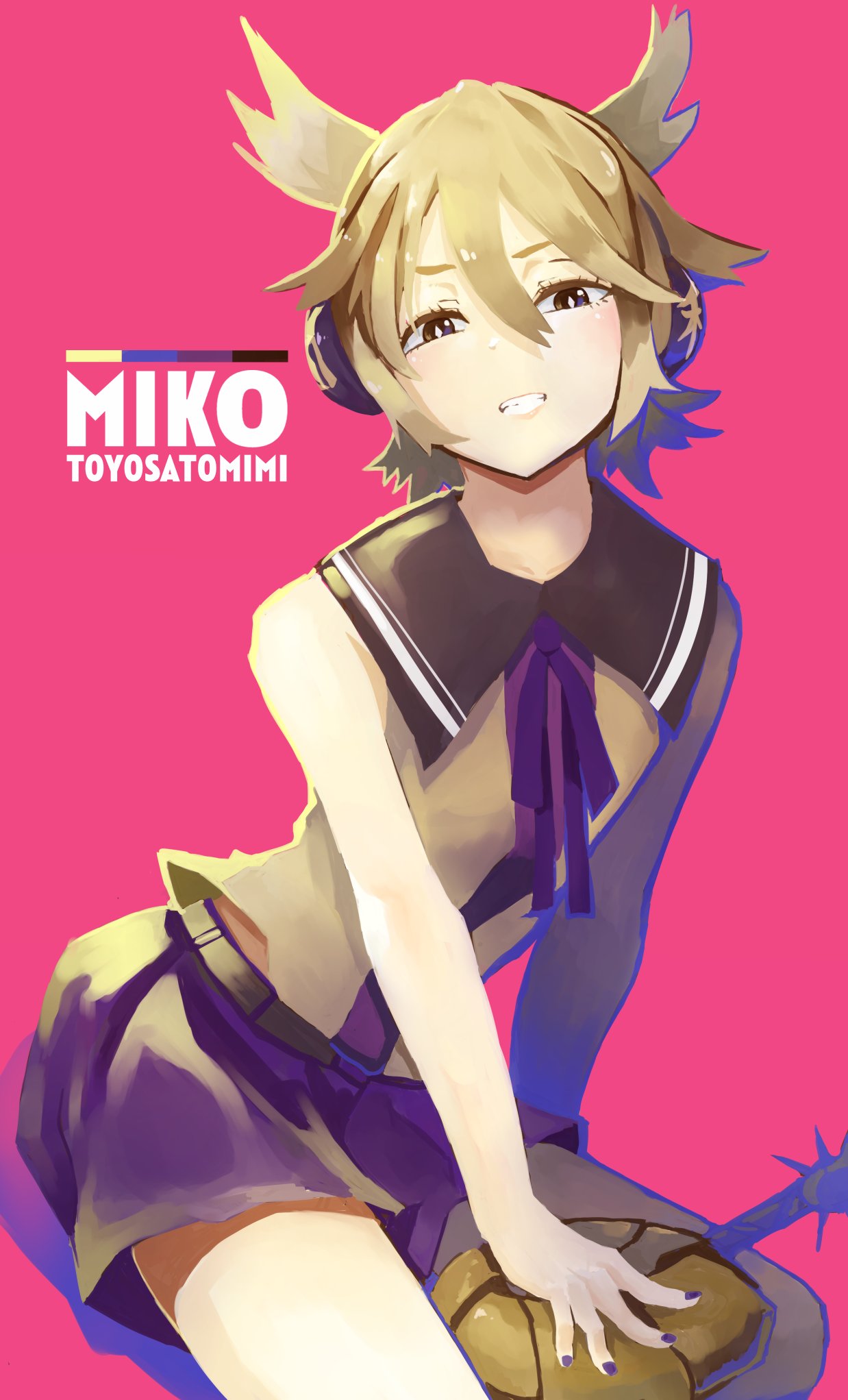 Safebooru - 1girl adapted costume arm support bare shoulders beige shirt belt blonde hair ...