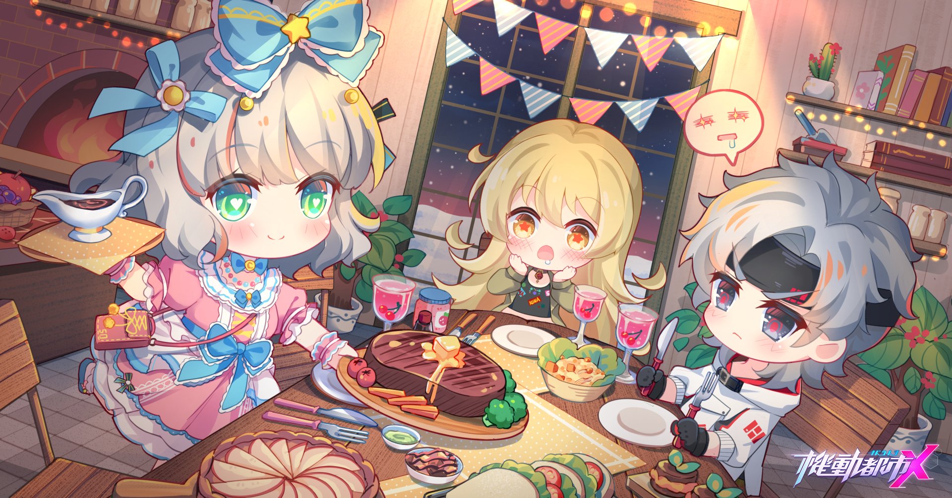 Safebooru - 1boy 2girls blonde hair blue bow book bow bright pupils ...