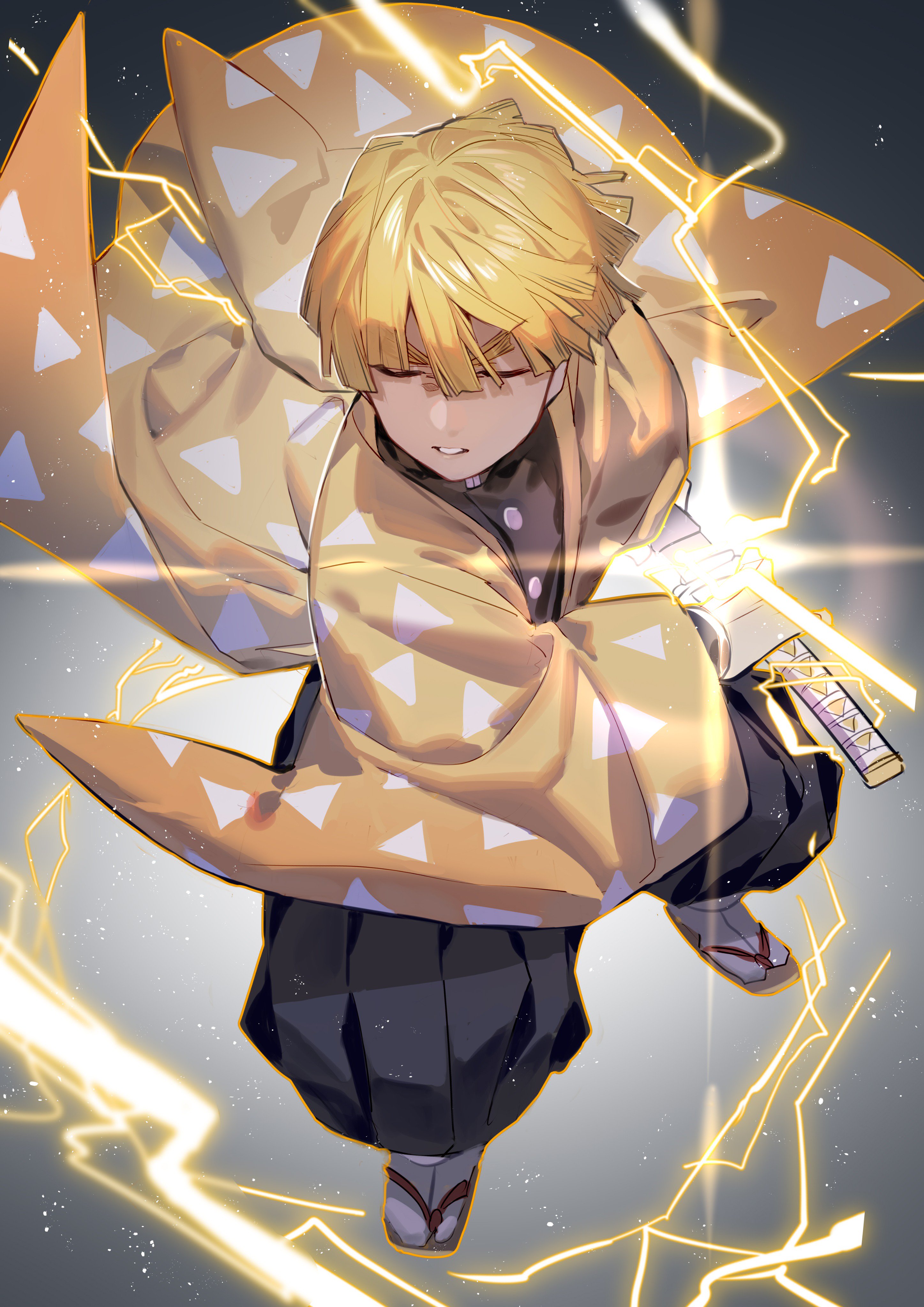 Safebooru - 1boy absurdres agatsuma zenitsu black jacket black pants ...