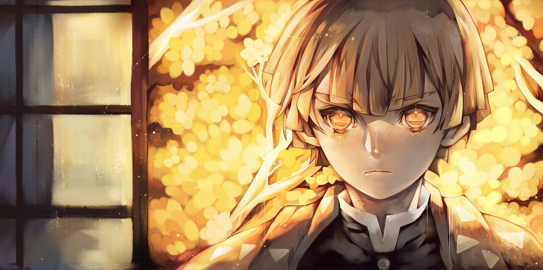 Safebooru - 1boy agatsuma zenitsu bishounen close-up commentary request ...