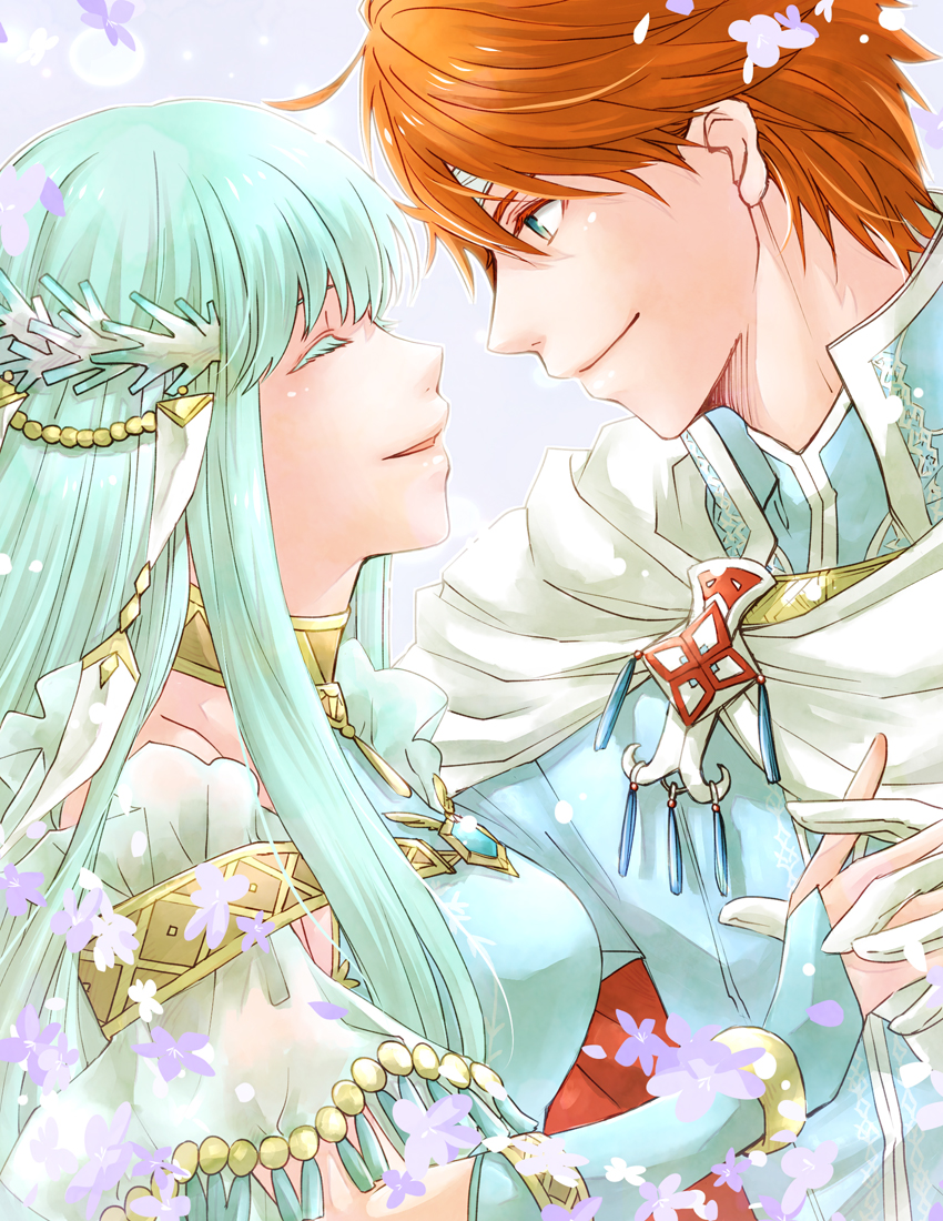 Safebooru - 1boy 1girl bangle bangs bracelet cape closed eyes couple ...