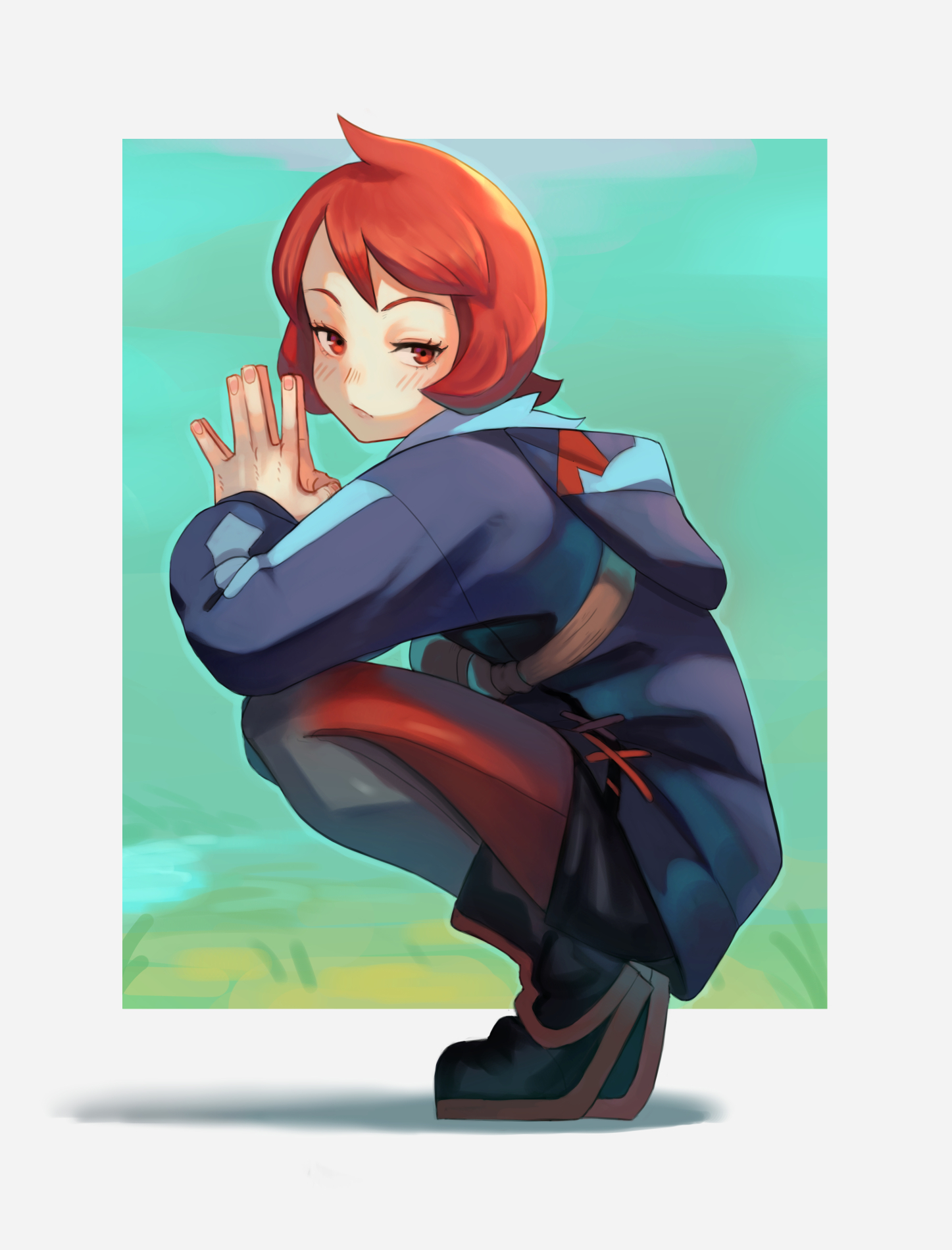 Safebooru - 1girl arezu (pokemon) bangs black footwear black shorts blush boots border closed ...