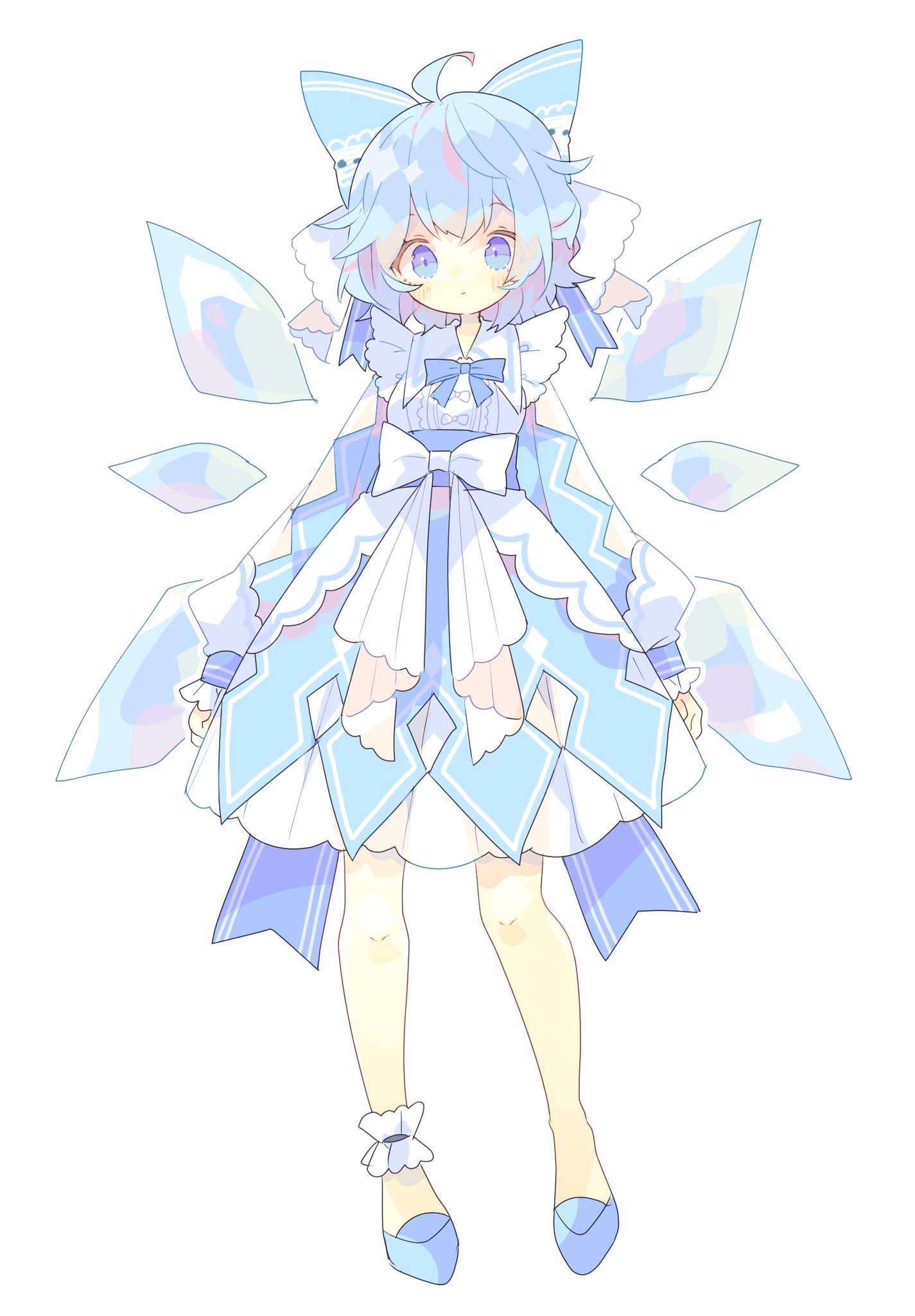 Safebooru - 1girl :| adapted costume ahoge ankle cuffs arms at sides blue bow blue bowtie blue ...