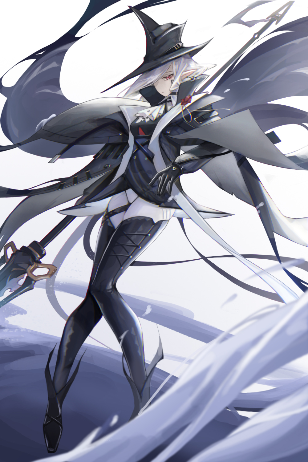 Safebooru - 1girl ankle boots arknights ascot bangs black cape black dress black footwear black ...