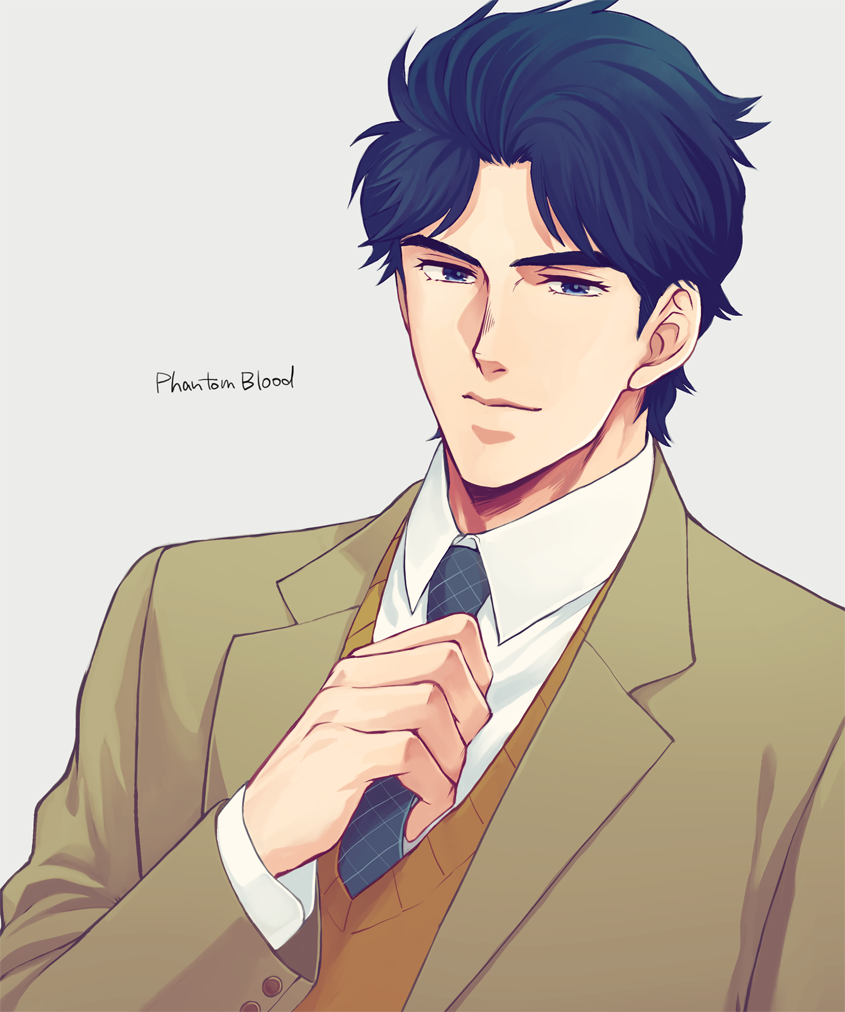 Safebooru - 1boy adjusting clothes adjusting necktie blue eyes blue hair copyright name formal ...