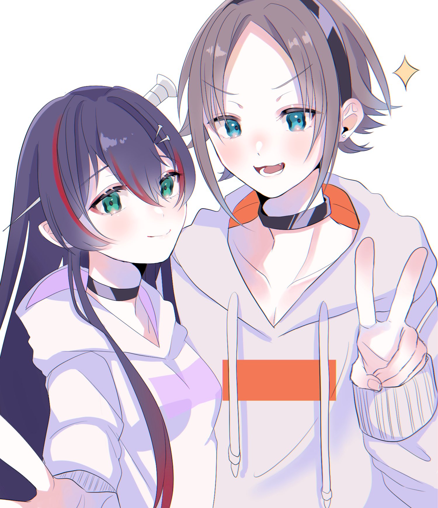 Safebooru - 1boy 1girl bangs black choker black hair breasts brown hair choker collarbone ...