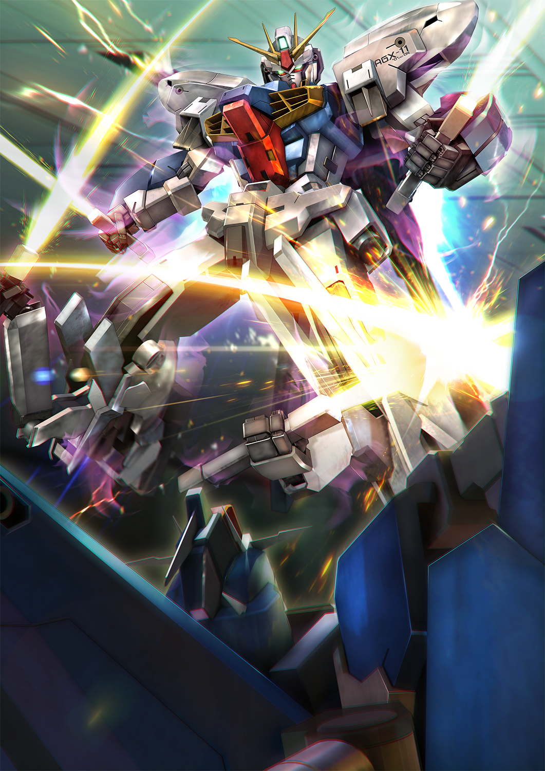 Safebooru - beam saber blue eyes dual wielding fafnir (mobile suit ...