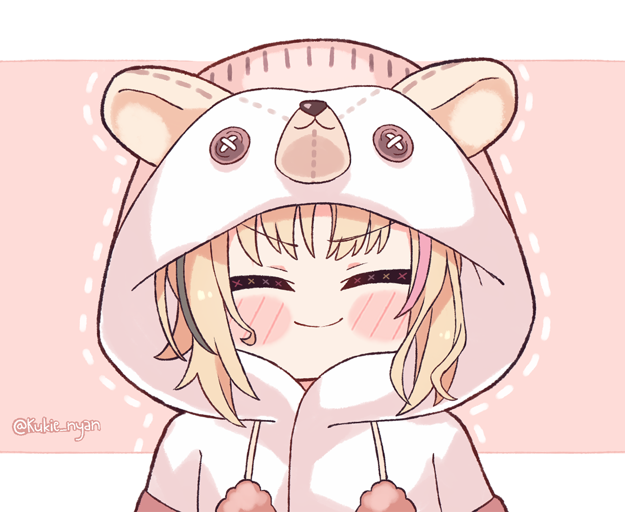Safebooru - 1girl ^ ^ animal hood black hair blonde hair blush stickers ...