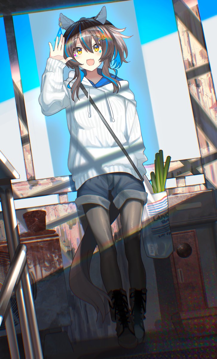 Safebooru - 1girl alternate costume animal ears ashinowoto bag bangs brown hair casual daitaku ...