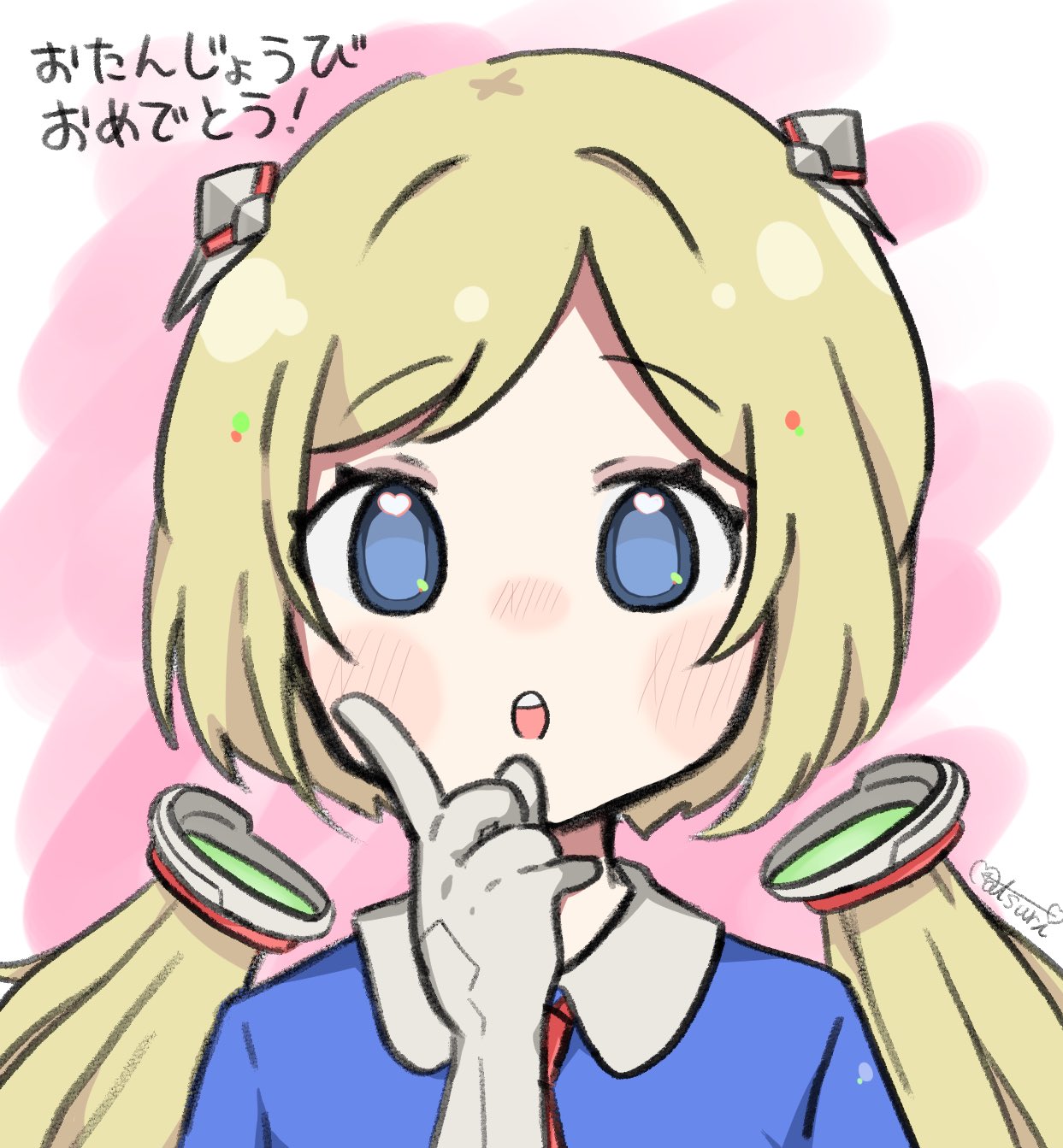 Safebooru - aki rosenthal bangs blonde hair blue eyes blue jacket detached hair gloves hand up ...